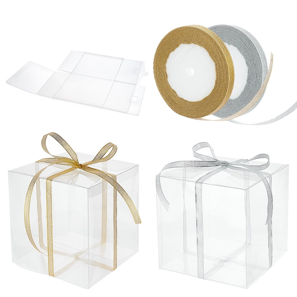 Foldable Transparent PVC Boxes with Glitter Metallic Ribbon Clear PVC ...