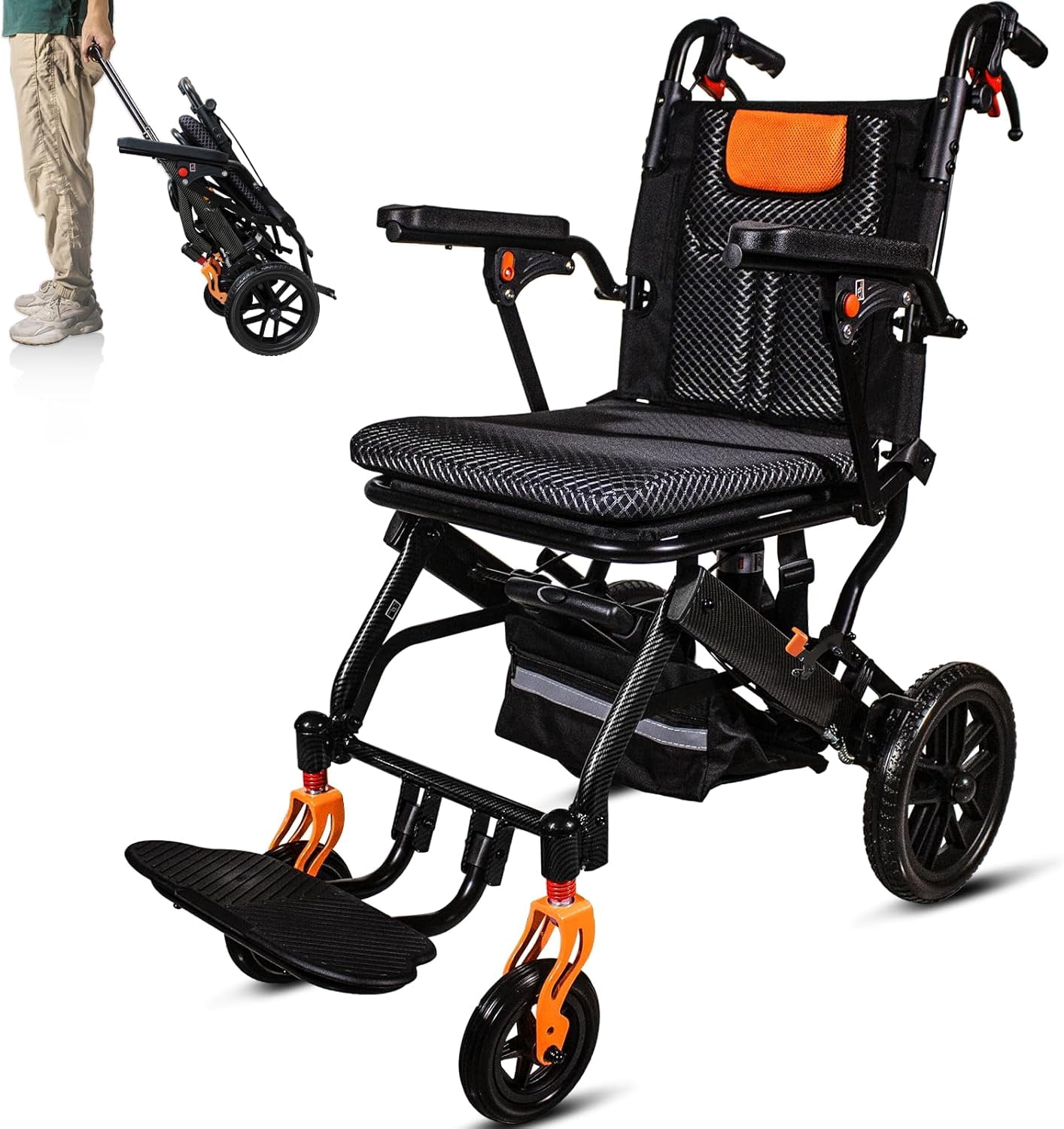Foldable Transport Wheelchair 20lb Ultra-Light with 1-Second Fold ...