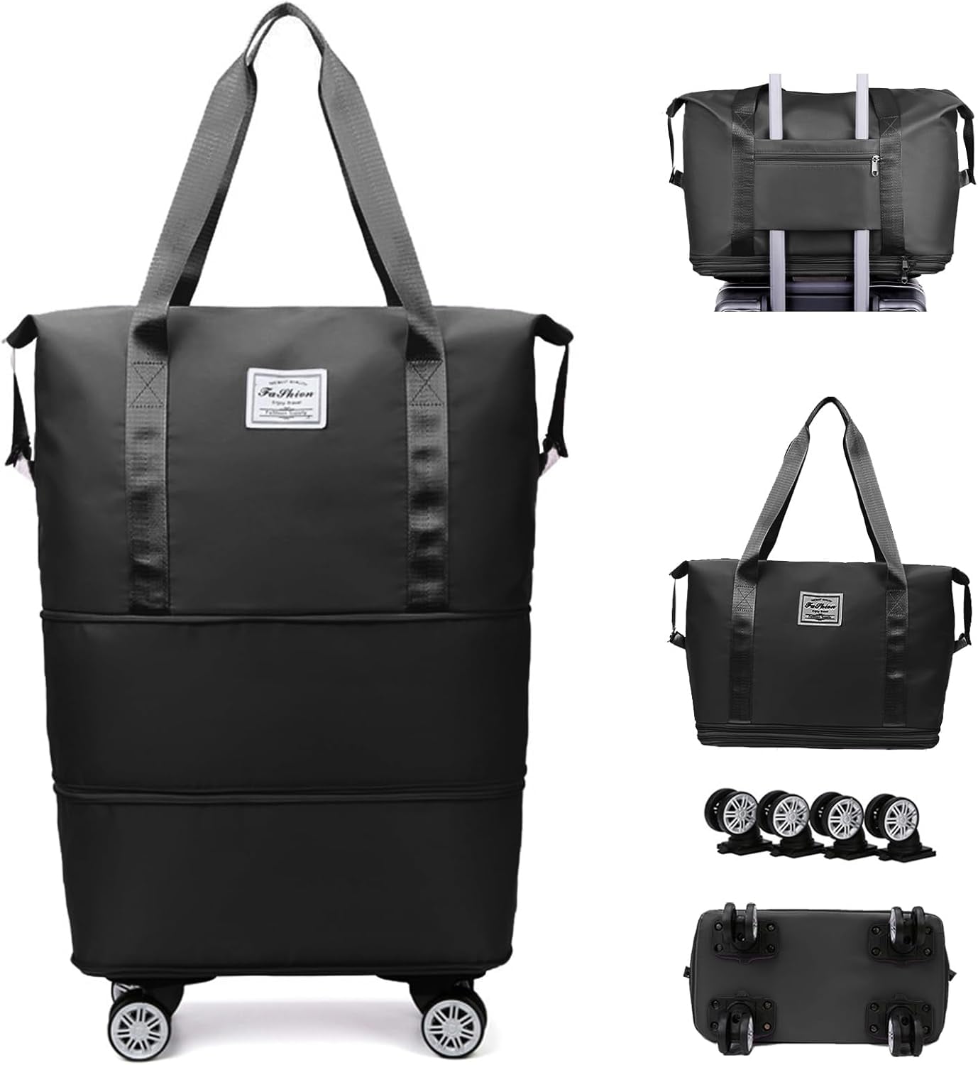 Foldable Travel Bag Expandable,Rolling Duffle Bag with Wheels,Weekender ...
