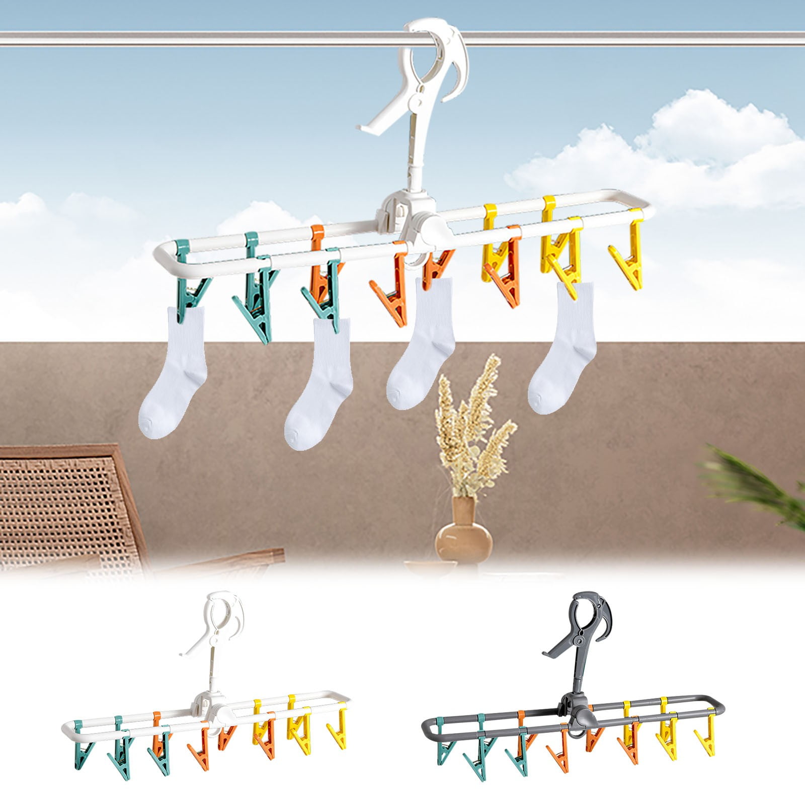 Foldable Travel Clothes Drying Hanger with Multi-Purpose Clips for ...