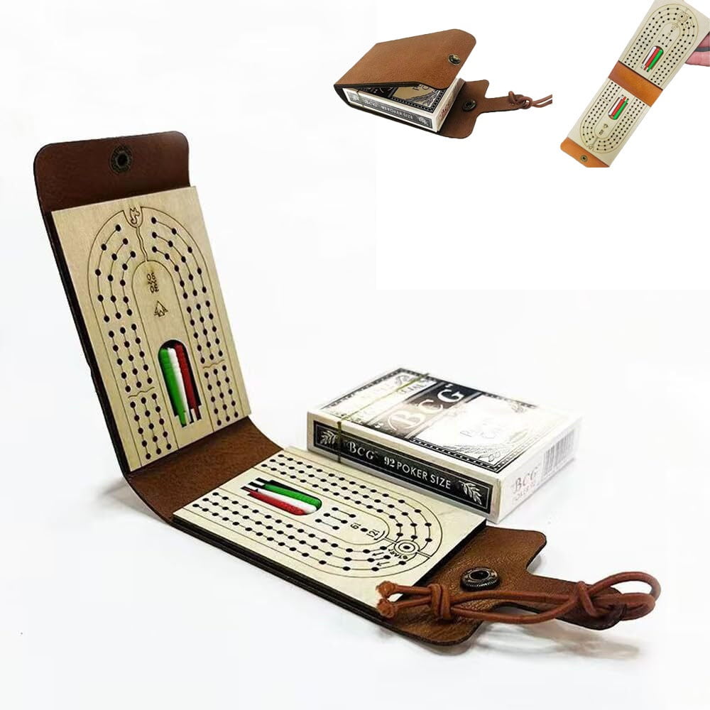 Foldable Travel Cribbage Board Game Set Compact Leather Cribbage Board ...