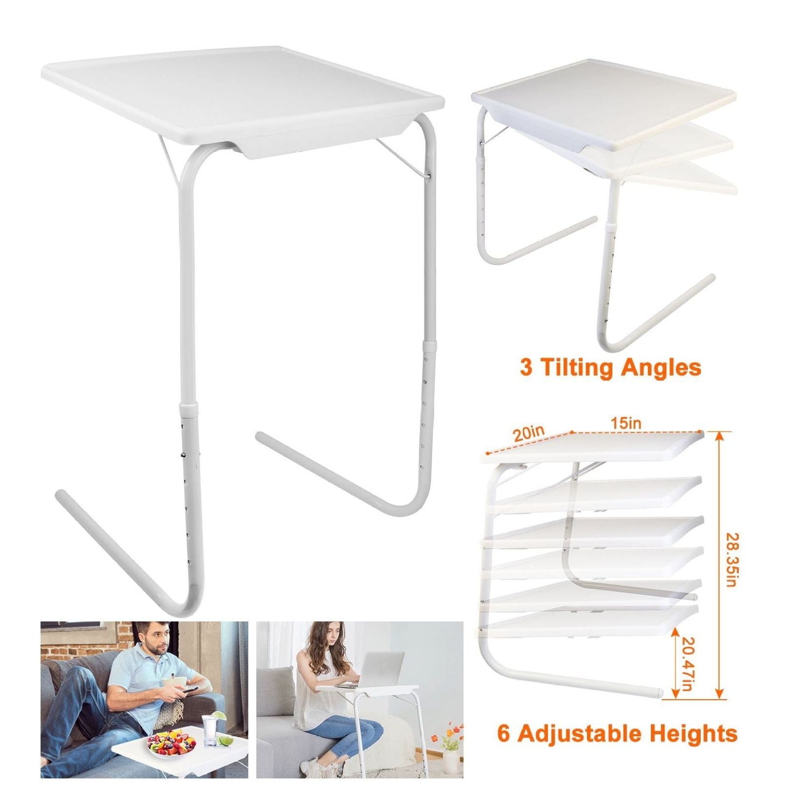 Foldable Tray Table Portable Sofa TV Tray 6 Heights 3 Angles Laptop ...