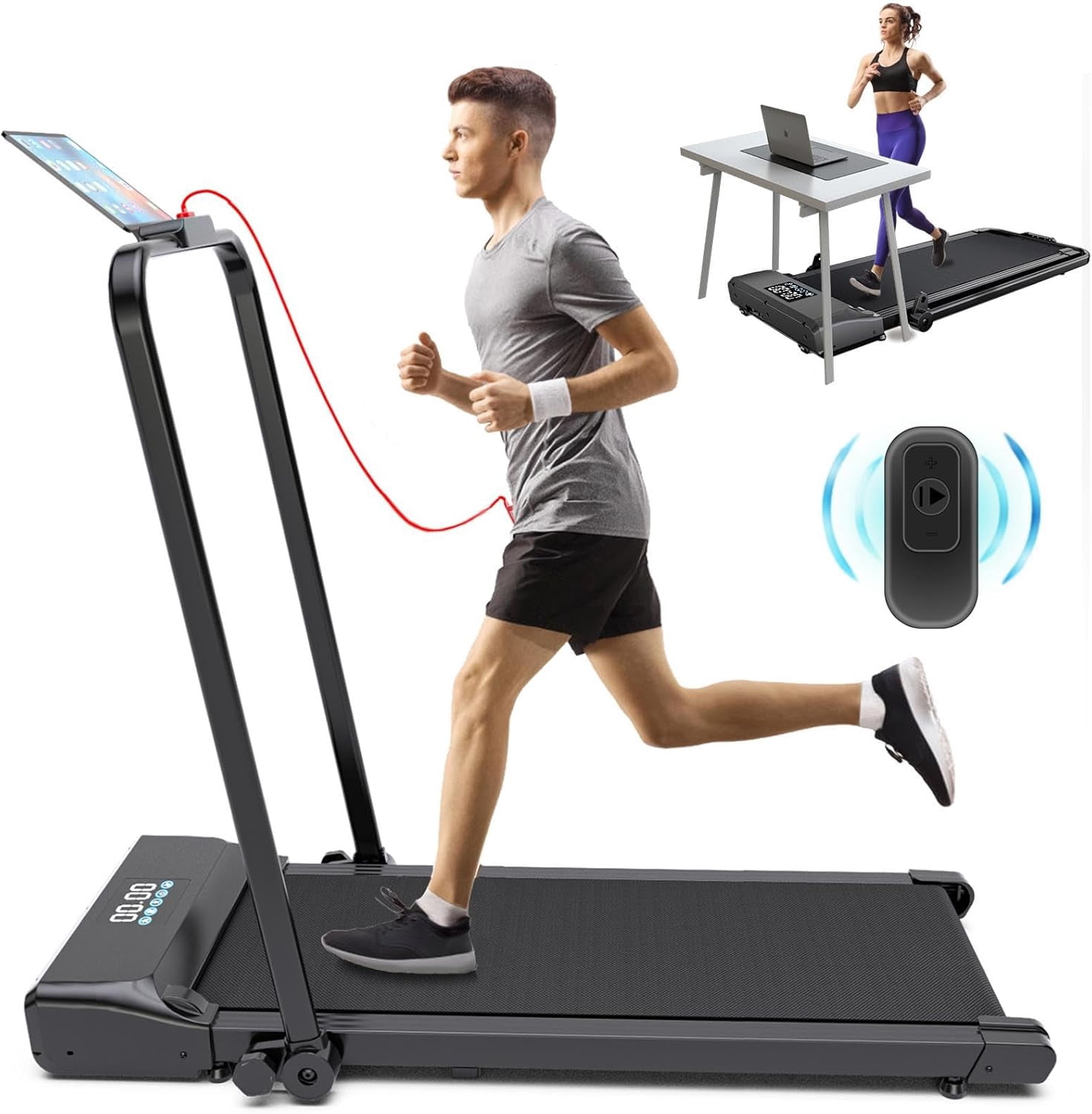Foldable Treadmill 1-12 KM/H,AJUMKER Walking Pad 2 HP,Under The Desk ...