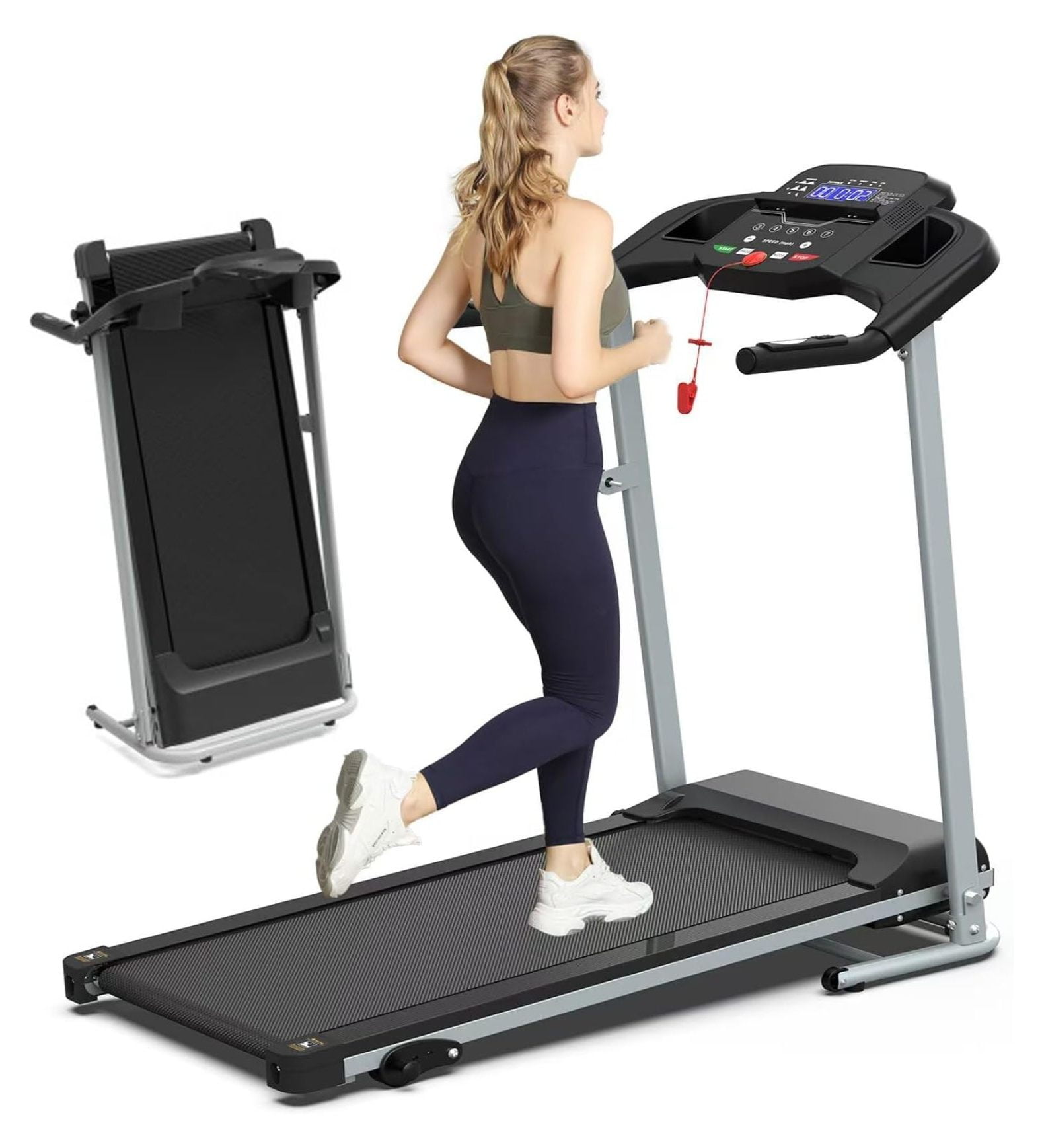 Foldable Treadmill，2.25HP Mini Portable Treadmill for Apartment,250LB ...