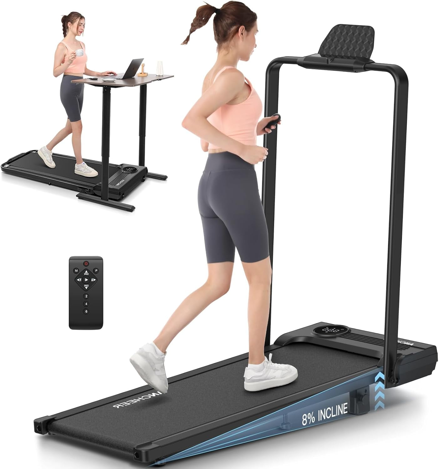 Foldable Treadmill with Incline-Walking Pad with Handle Bar-Portable ...