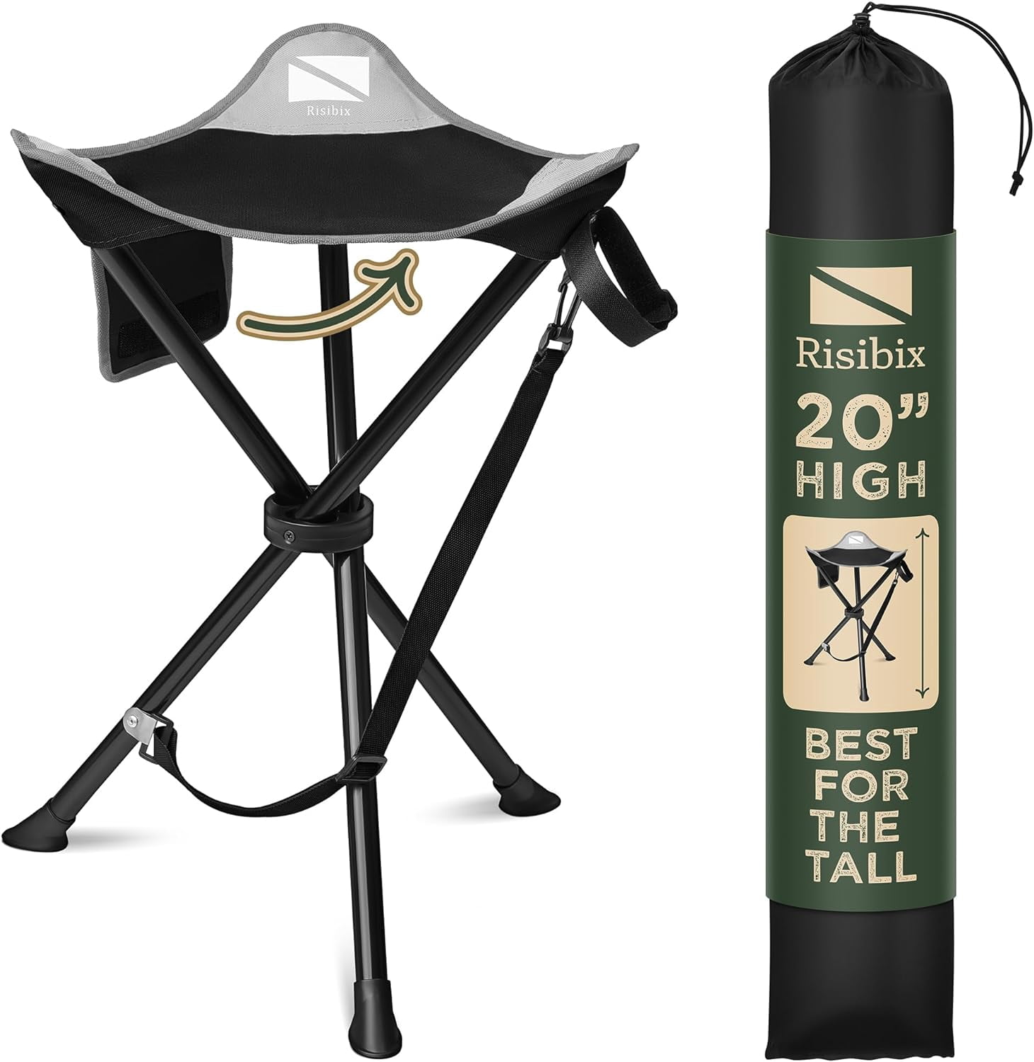 Foldable Tripod Stool - Ultra Portable Seat for Tall People, 20” High ...