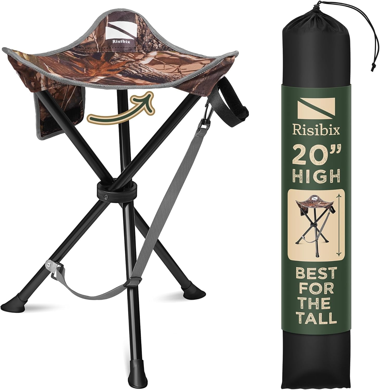 Foldable Tripod Stool - Ultra Portable Seat for Tall People, 20” High ...