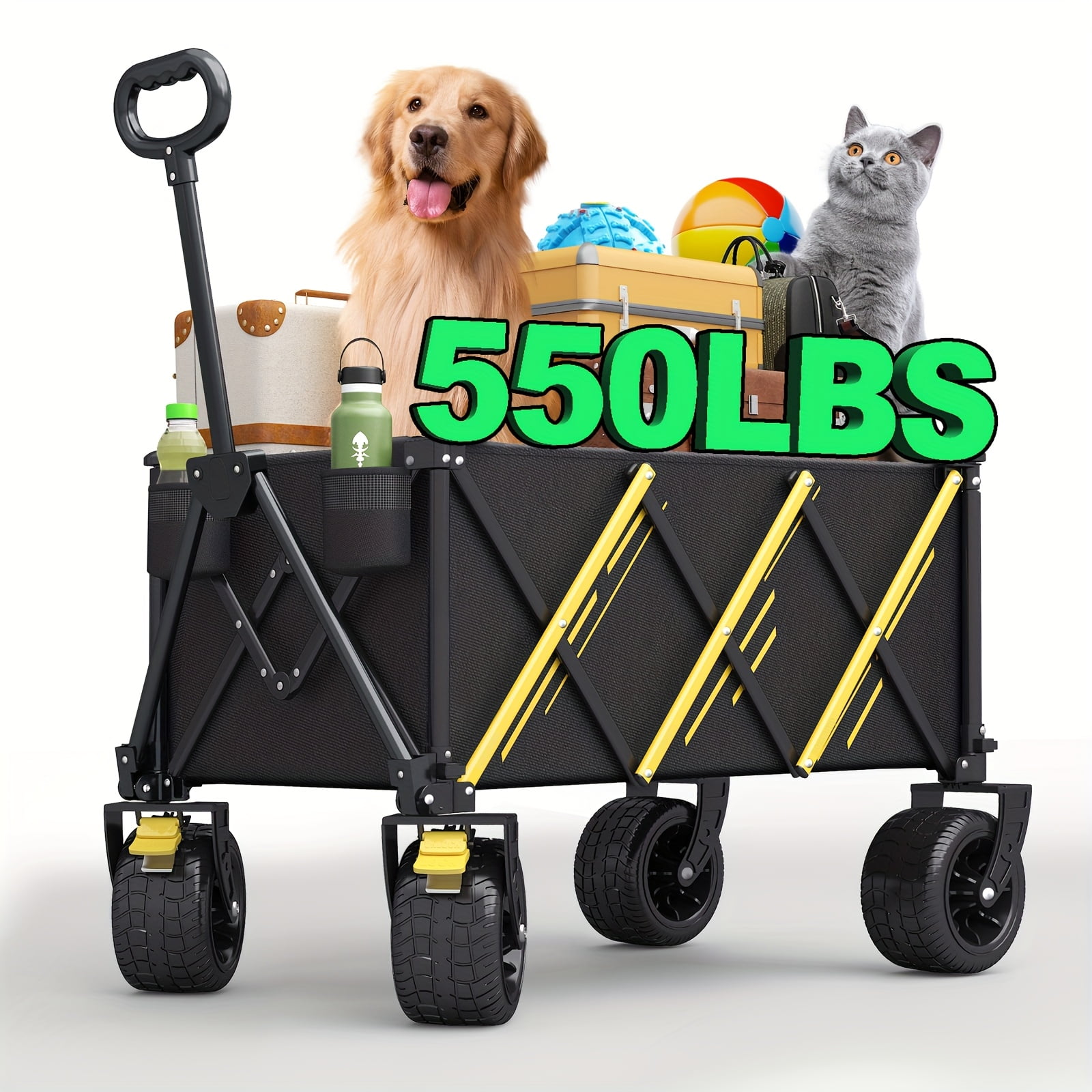 Foldable Trolley with All-Terrain Wheels 550lbs Capacity Black ...