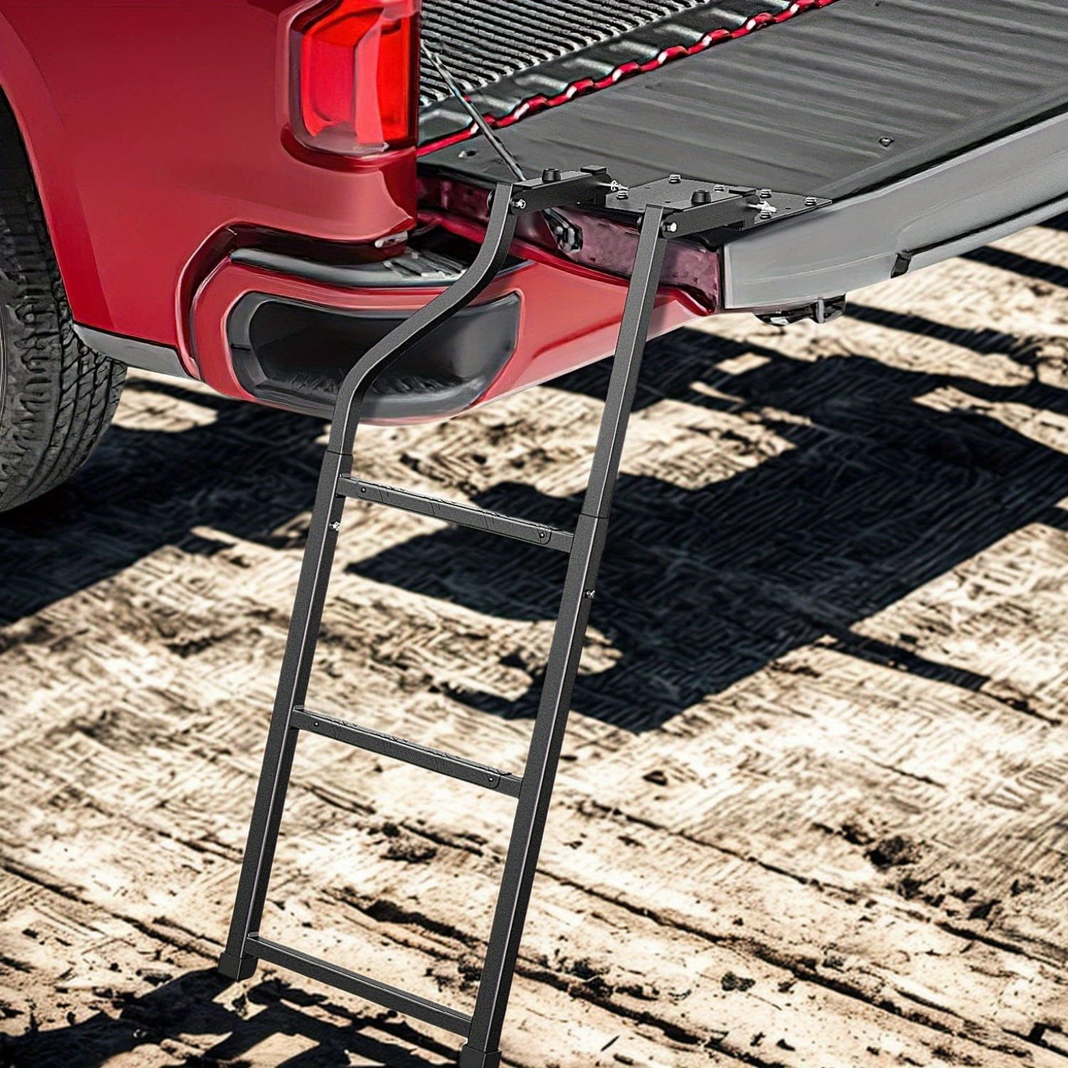 Foldable Truck Tailgate Ladder with Aluminum Step Plates, Heavy-Duty ...