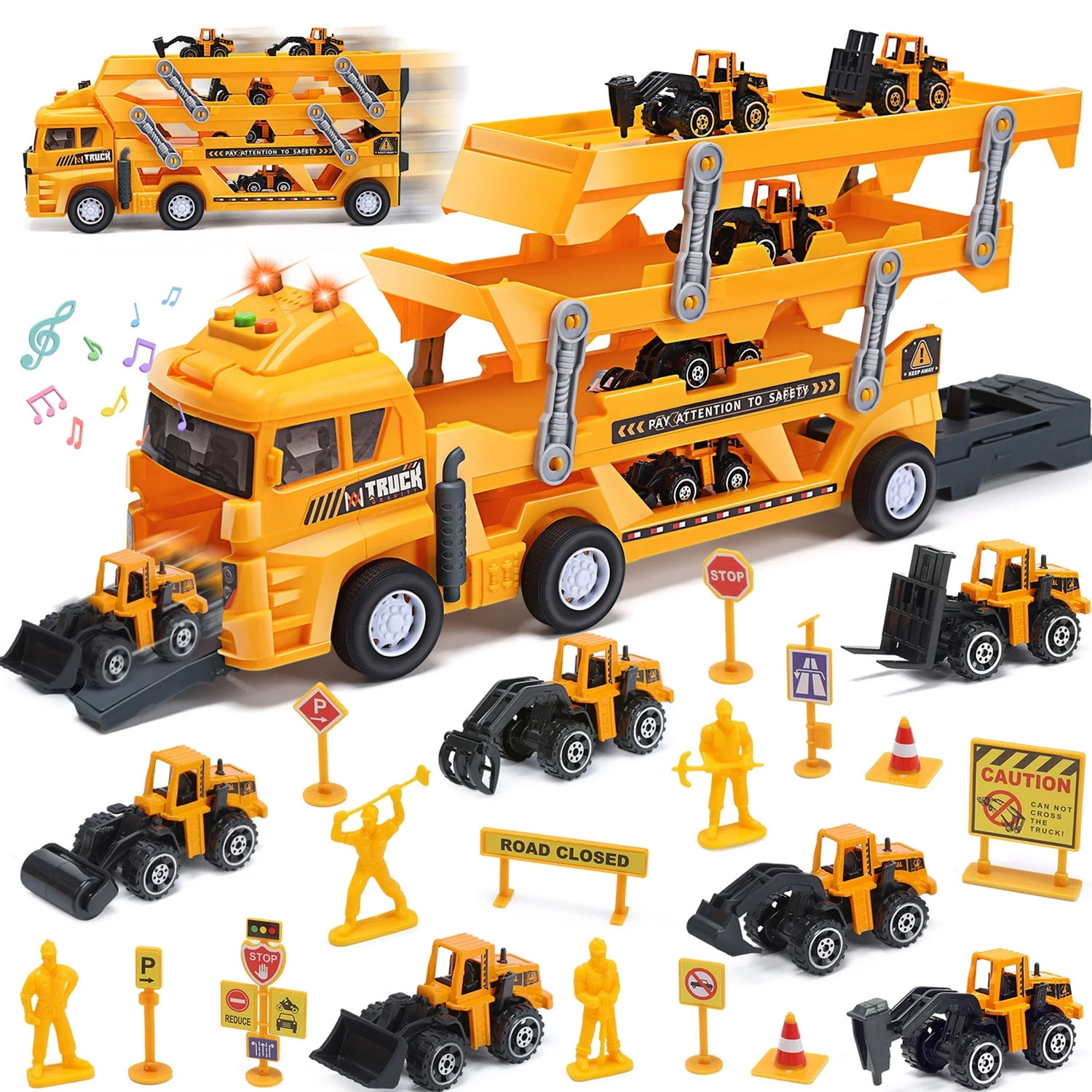 Foldable Truck with 3-Tier Race Track, Push-Button Car Launcher, Lights ...