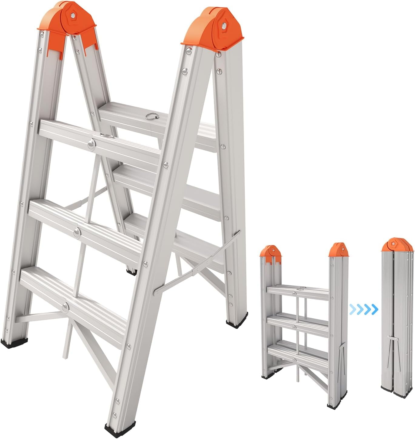 Foldable Twin Front 5-Step Ladder, Compact Step Stool with Wide Anti ...