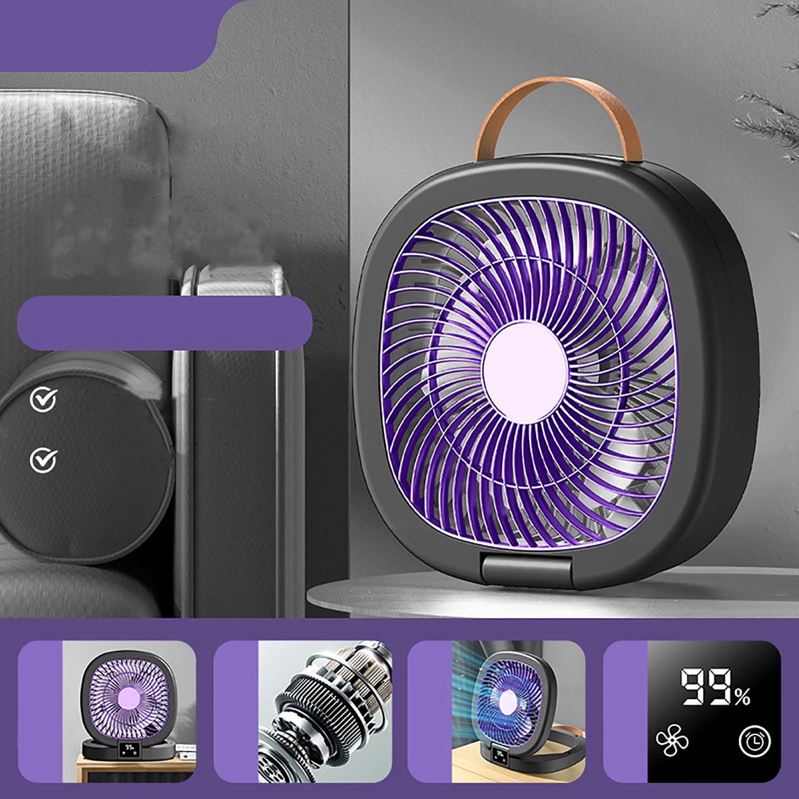Foldable USB Desk Fan, Digital Display, 3-Speed & 3-Timer Settings ...