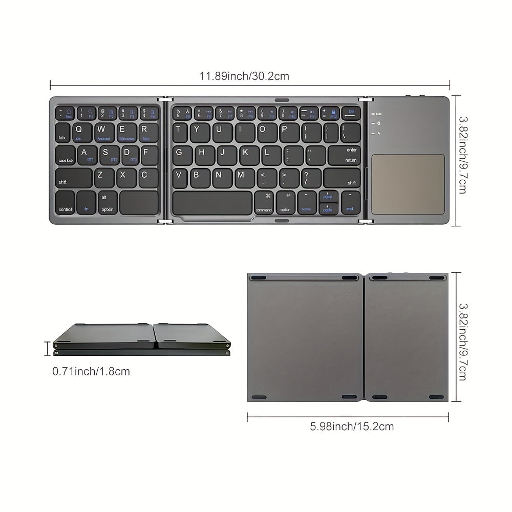 Foldable Ultra-Thin Wireless Keyboard with Touchpad Quiet Rechargeable ...
