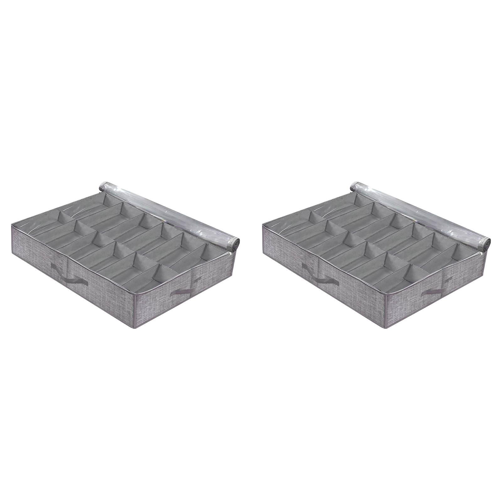 Foldable Under Bed Shoe Storage Set of 2 - Clear Lid Container Holds 12 ...