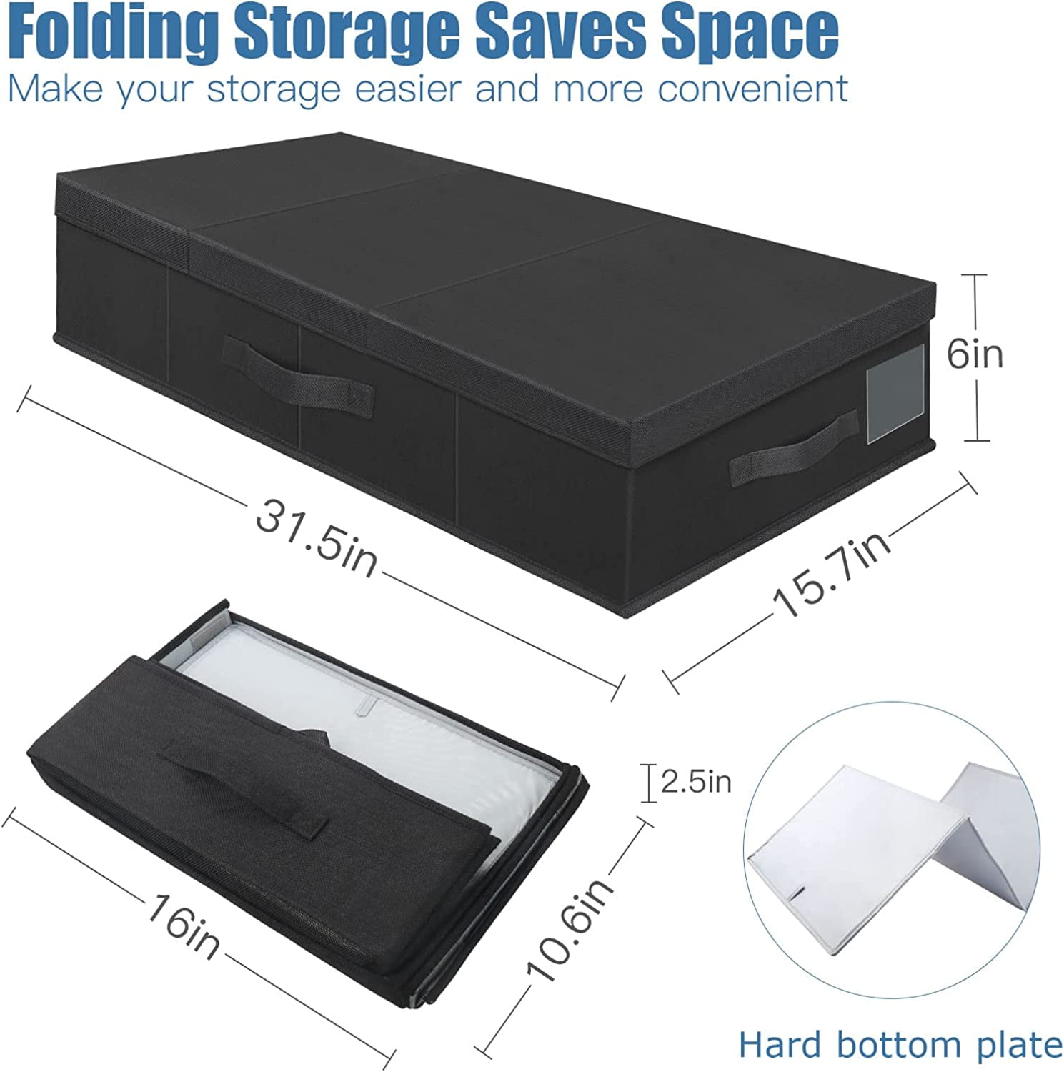 Foldable Under Bed Storage Bins 2-Pack – Organizer Boxes with Handles ...