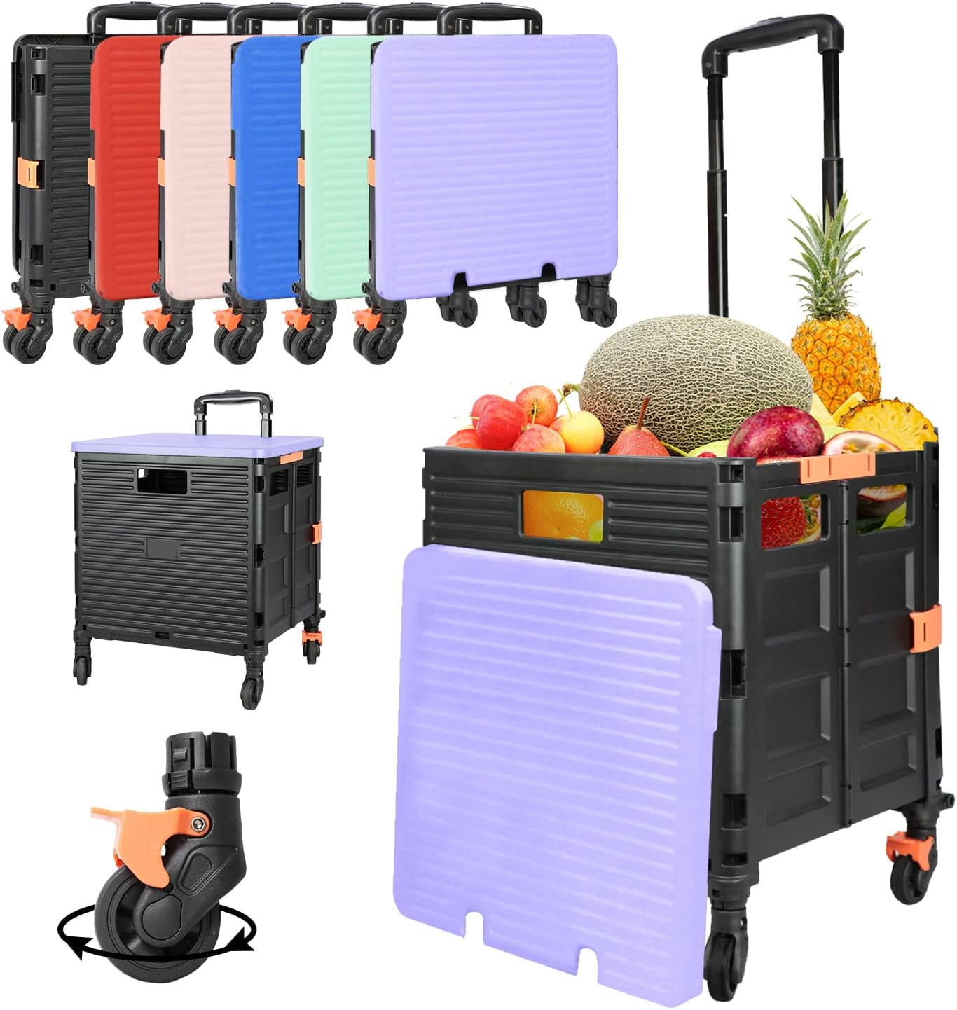 Foldable Utility Cart Collapsible Crate Rolling Carts Handcart Trolley ...