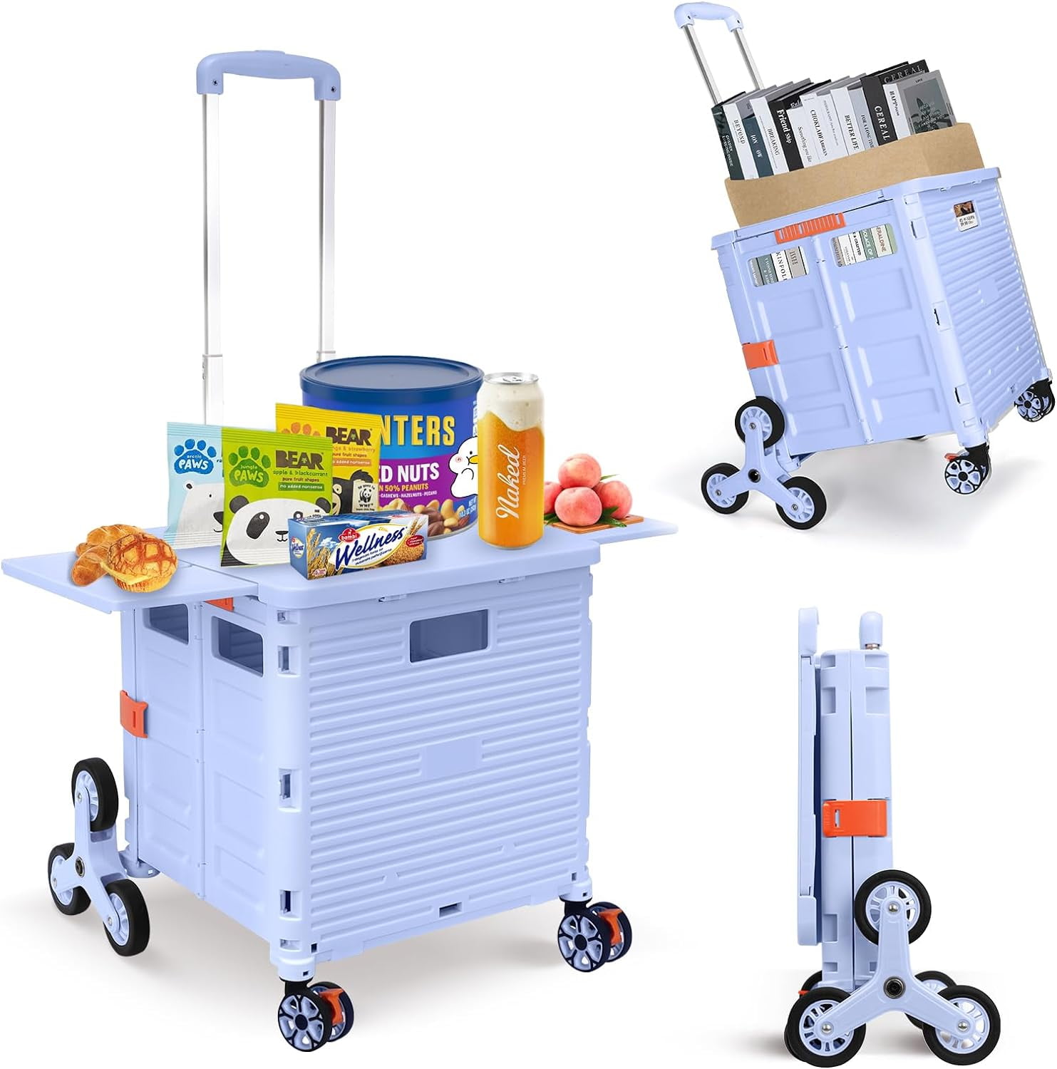 Foldable Utility Cart Collapsible Portable Crate Rolling Carts with ...