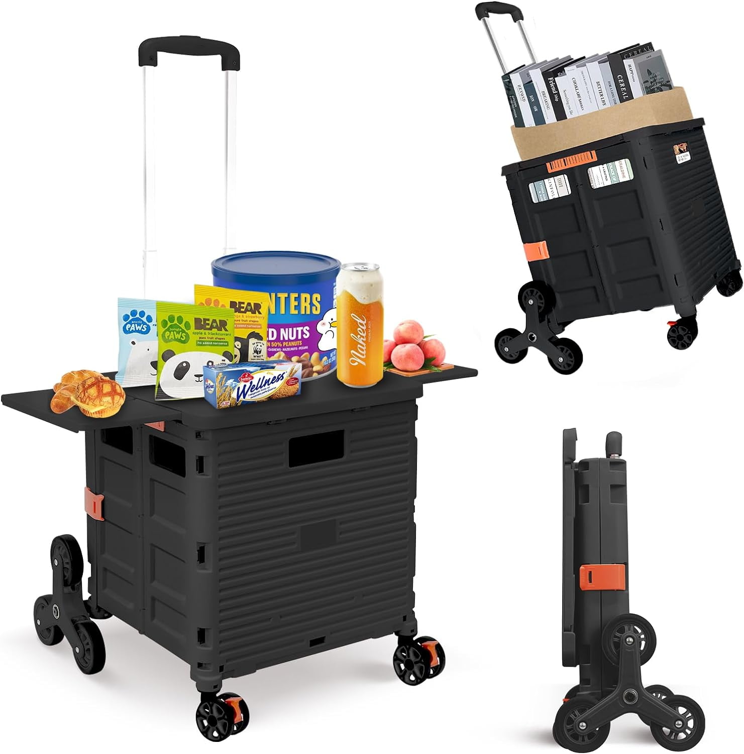 Foldable Utility Cart Collapsible Portable Crate Rolling Carts with ...