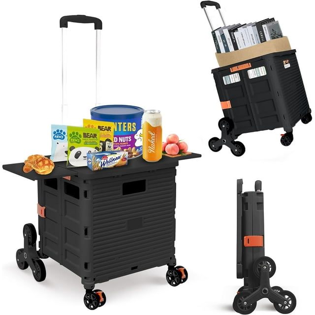 Foldable Utility Cart Collapsible Portable Crate Rolling Carts with ...