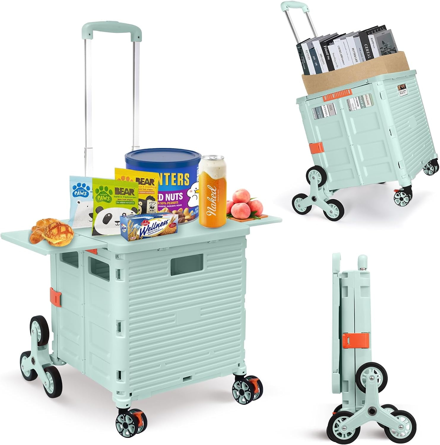 Foldable Utility Cart Collapsible Portable Crate Rolling Carts with ...