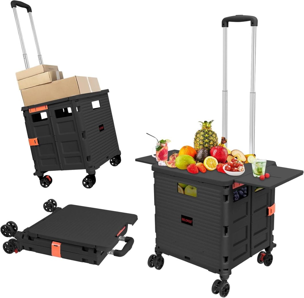 Foldable Utility Cart Collapsible Portable Tool Cart with Wheels Tote ...