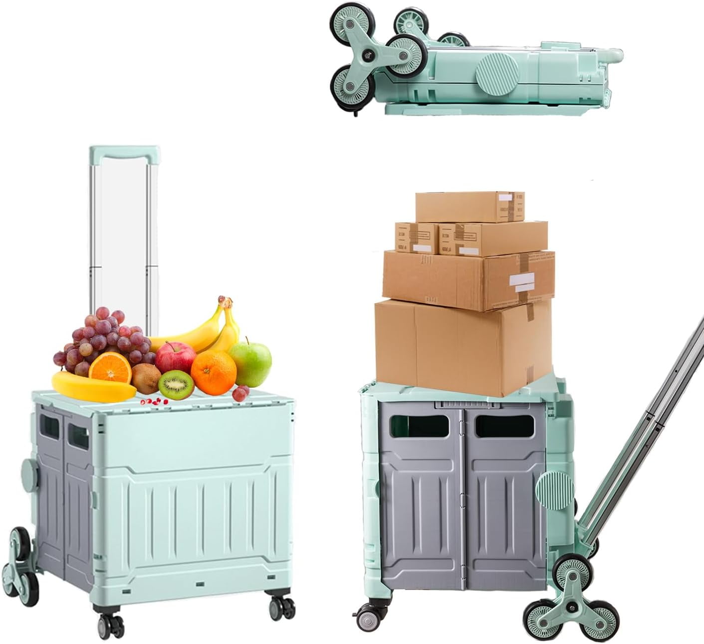 Foldable Utility Cart,Folding Portable Rolling Crate Handcart with Lid ...