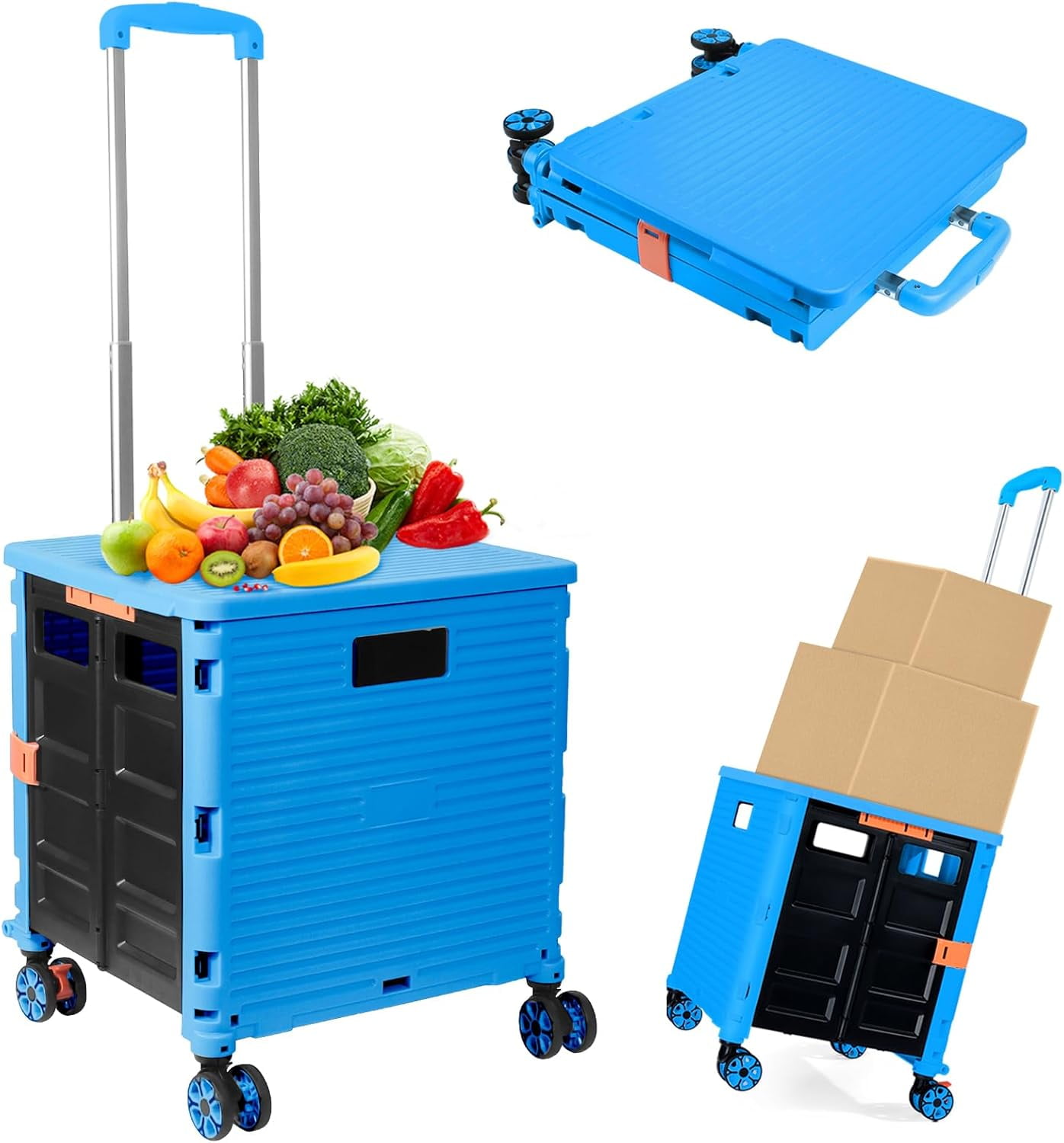 Foldable Utility Cart Folding Portable Rolling Crate Handcart Shopping ...