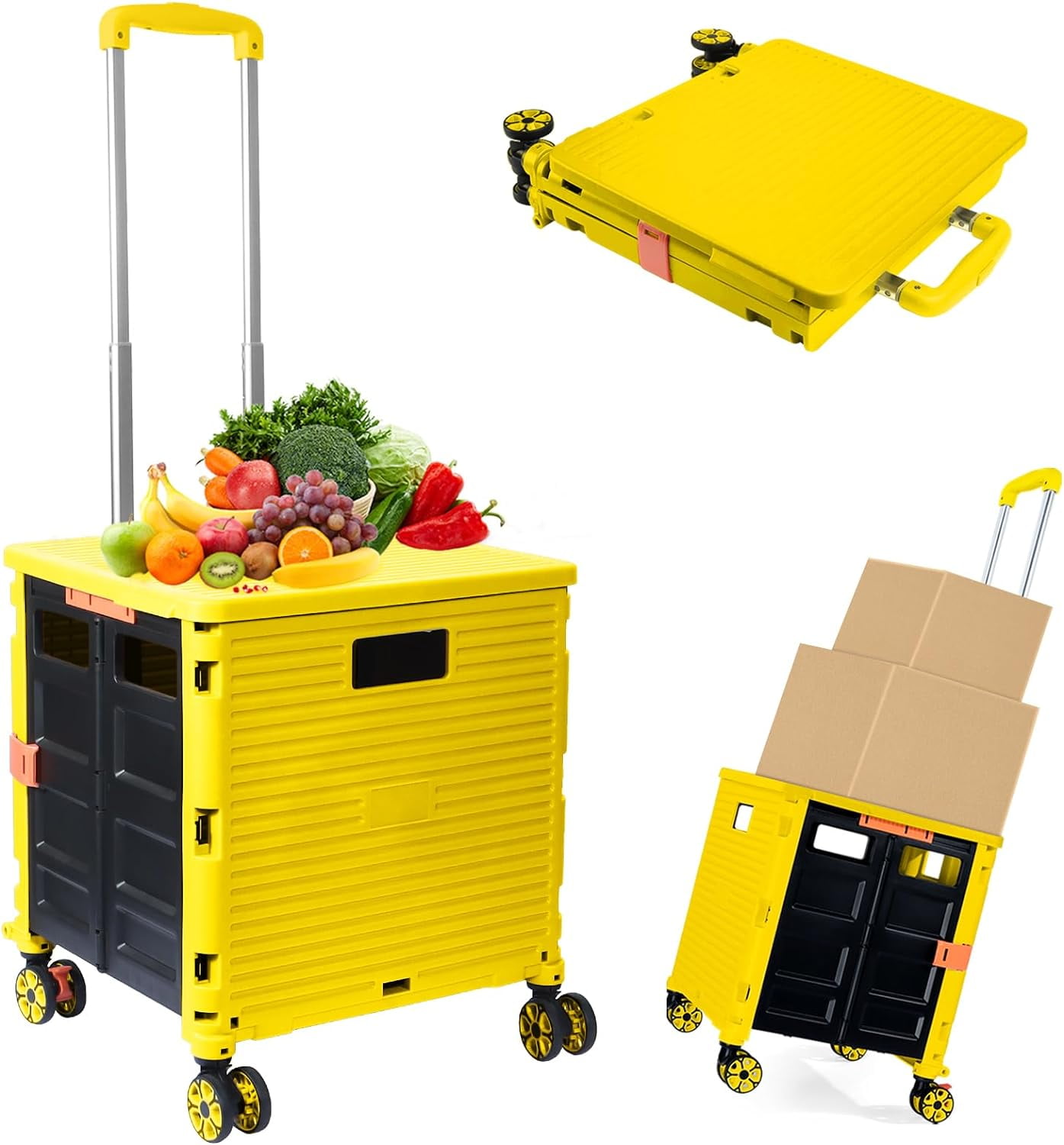 Foldable Utility Cart Folding Portable Rolling Crate Handcart Shopping ...