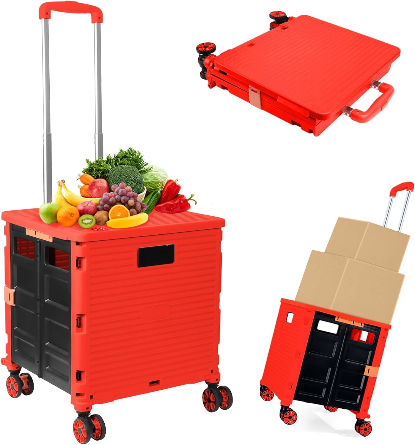 Foldable Utility Cart Folding Portable Rolling Crate Handcart Shopping ...