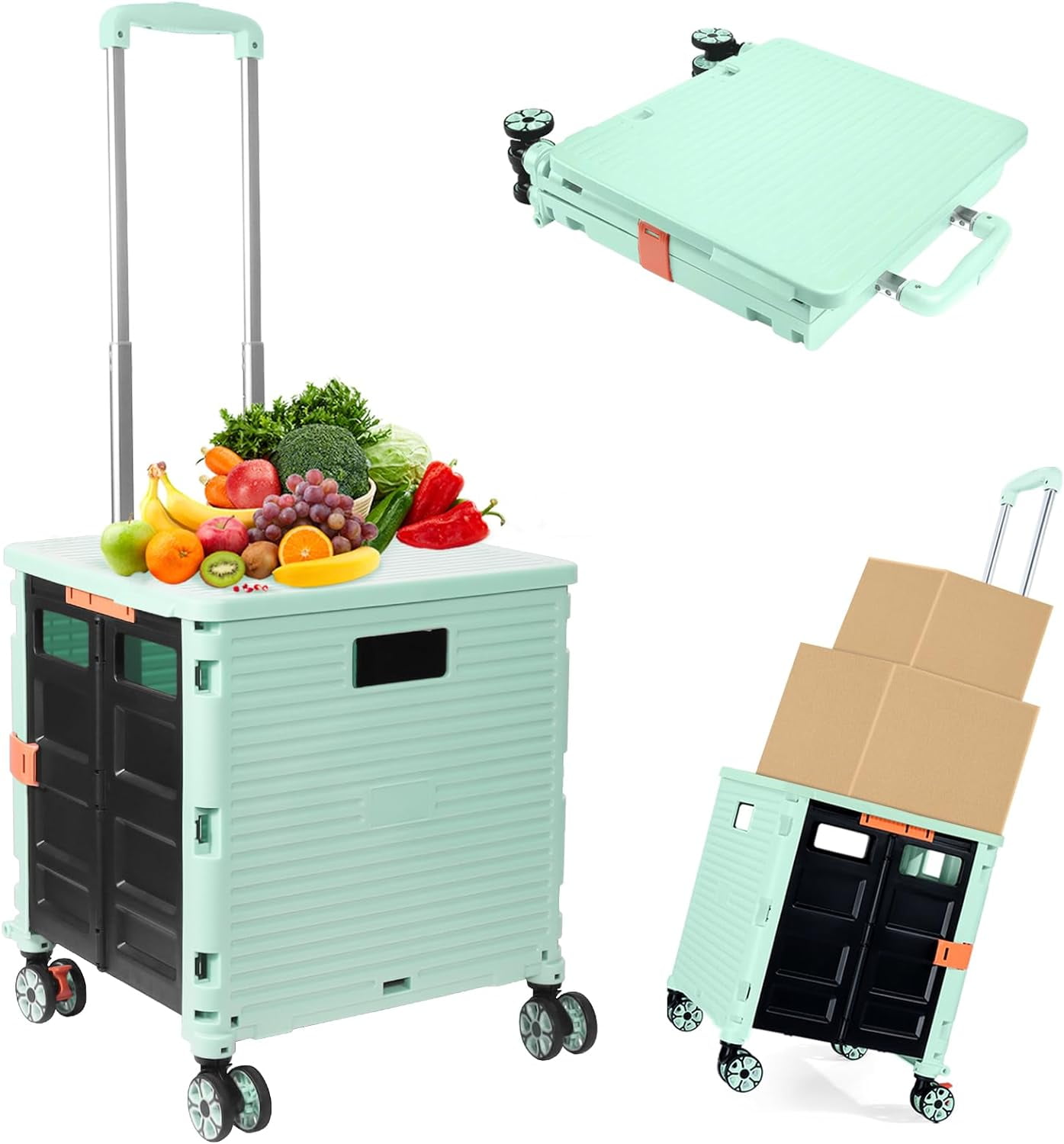 Foldable Utility Cart Folding Portable Rolling Crate Handcart Shopping ...