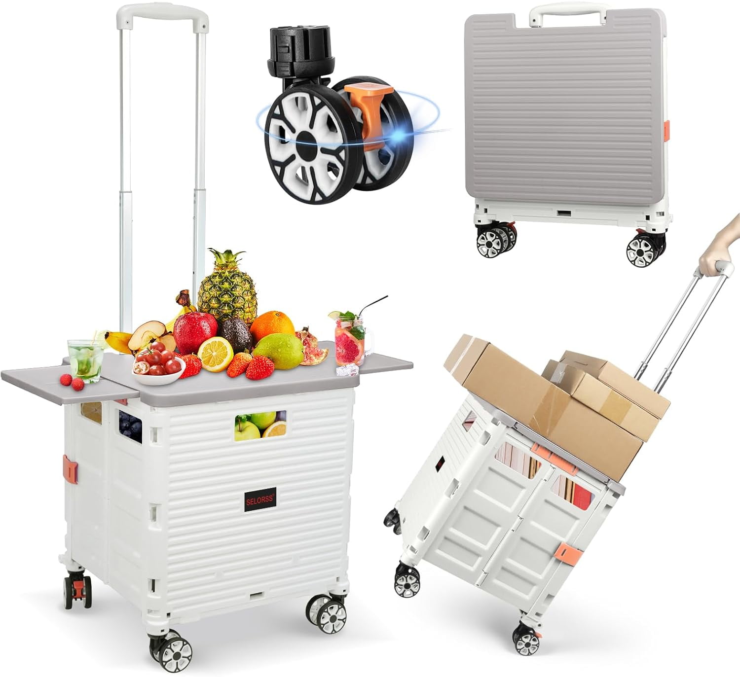 Foldable Utility Cart Folding Portable Rolling Crate with Magnetic ...