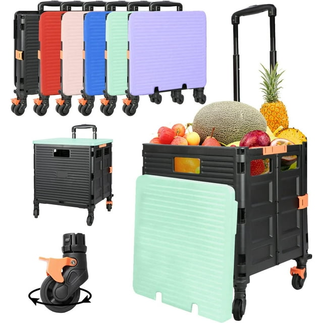 Foldable Utility Cart Portable Rolling Crate Handcart Shopping Trolley ...