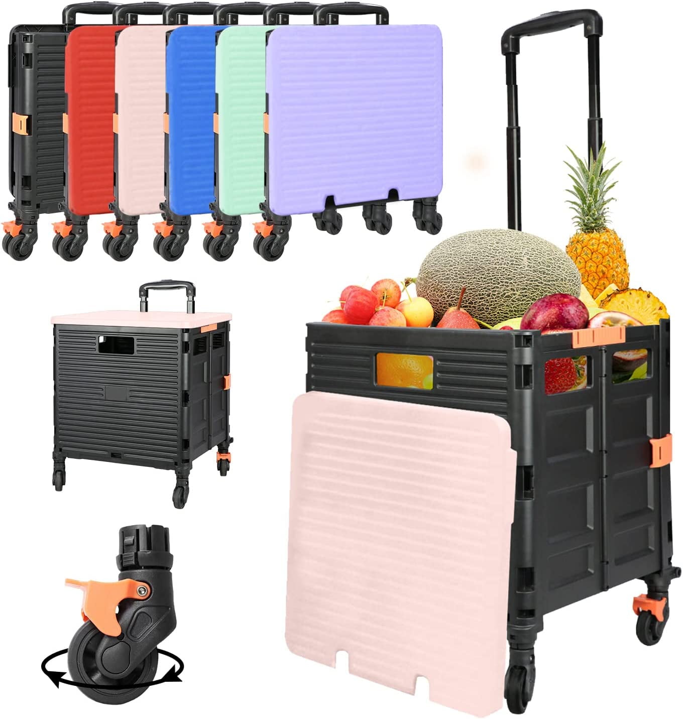 Foldable Utility Cart Rolling Crate Handcart 110lbs Large Capacity ...