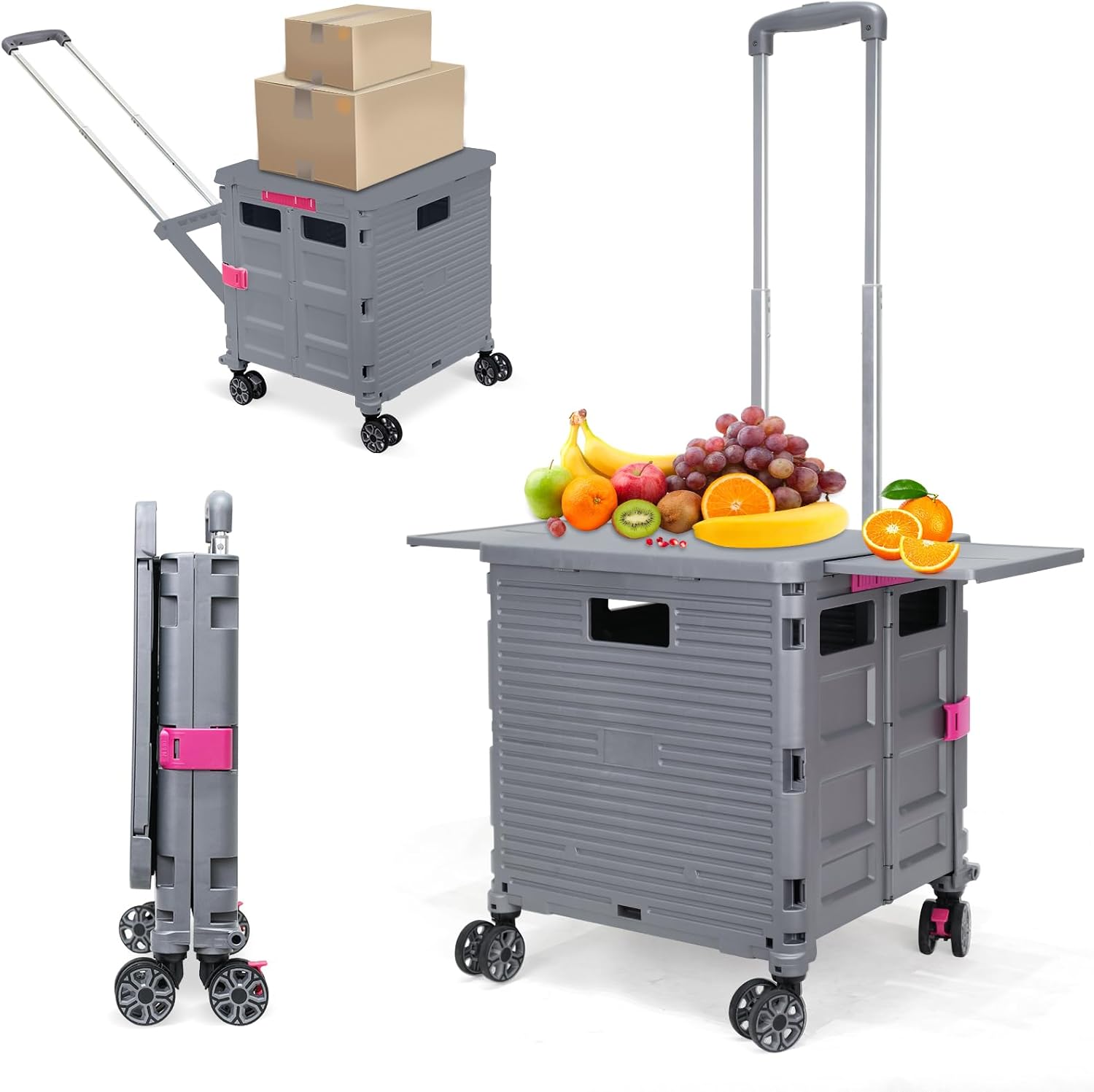 Foldable Utility Cart Rolling Crate Handcart Shopping Cart with Rotate ...