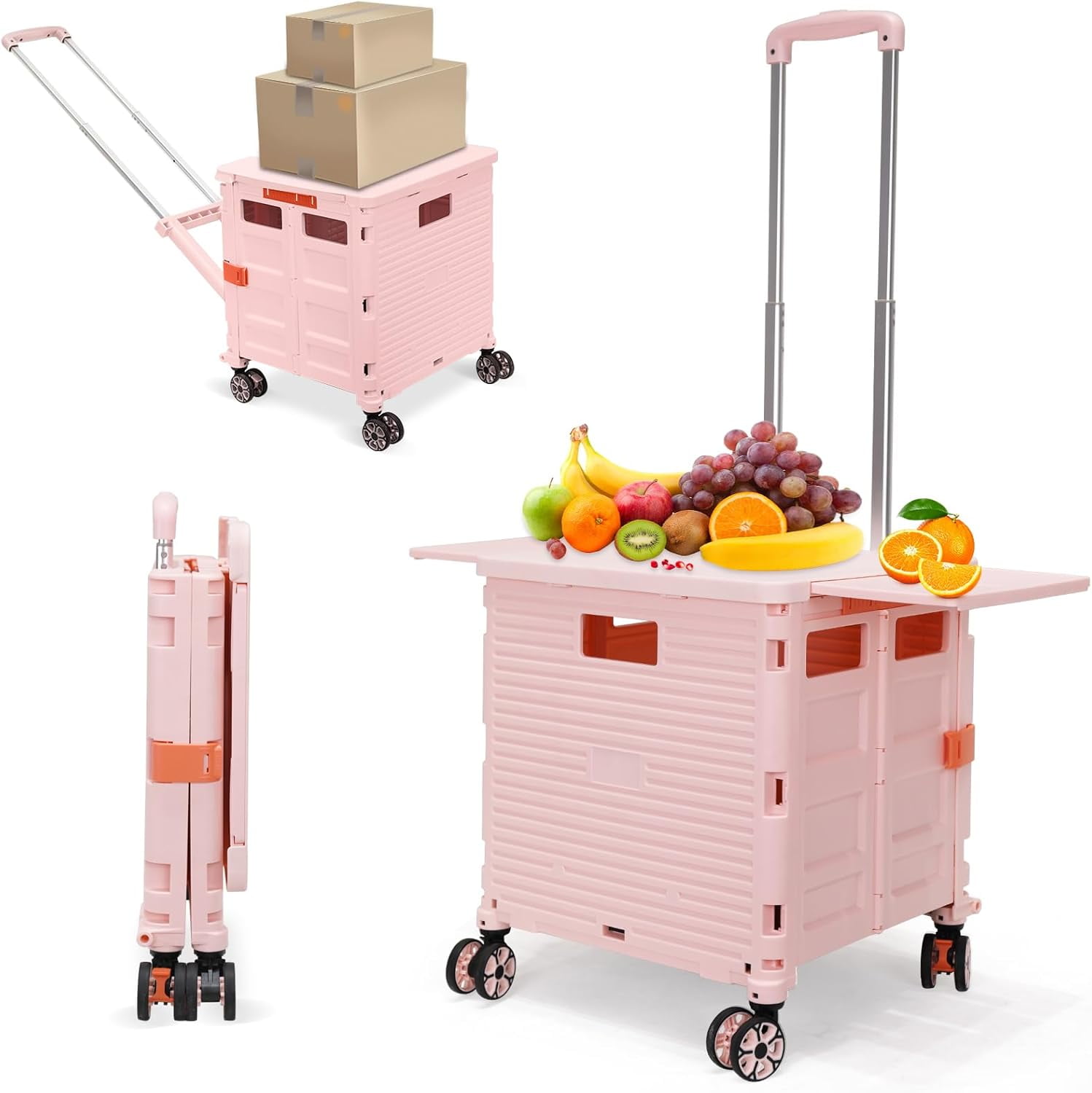 Foldable Utility Cart Rolling Crate Handcart Shopping Cart with Rotate ...