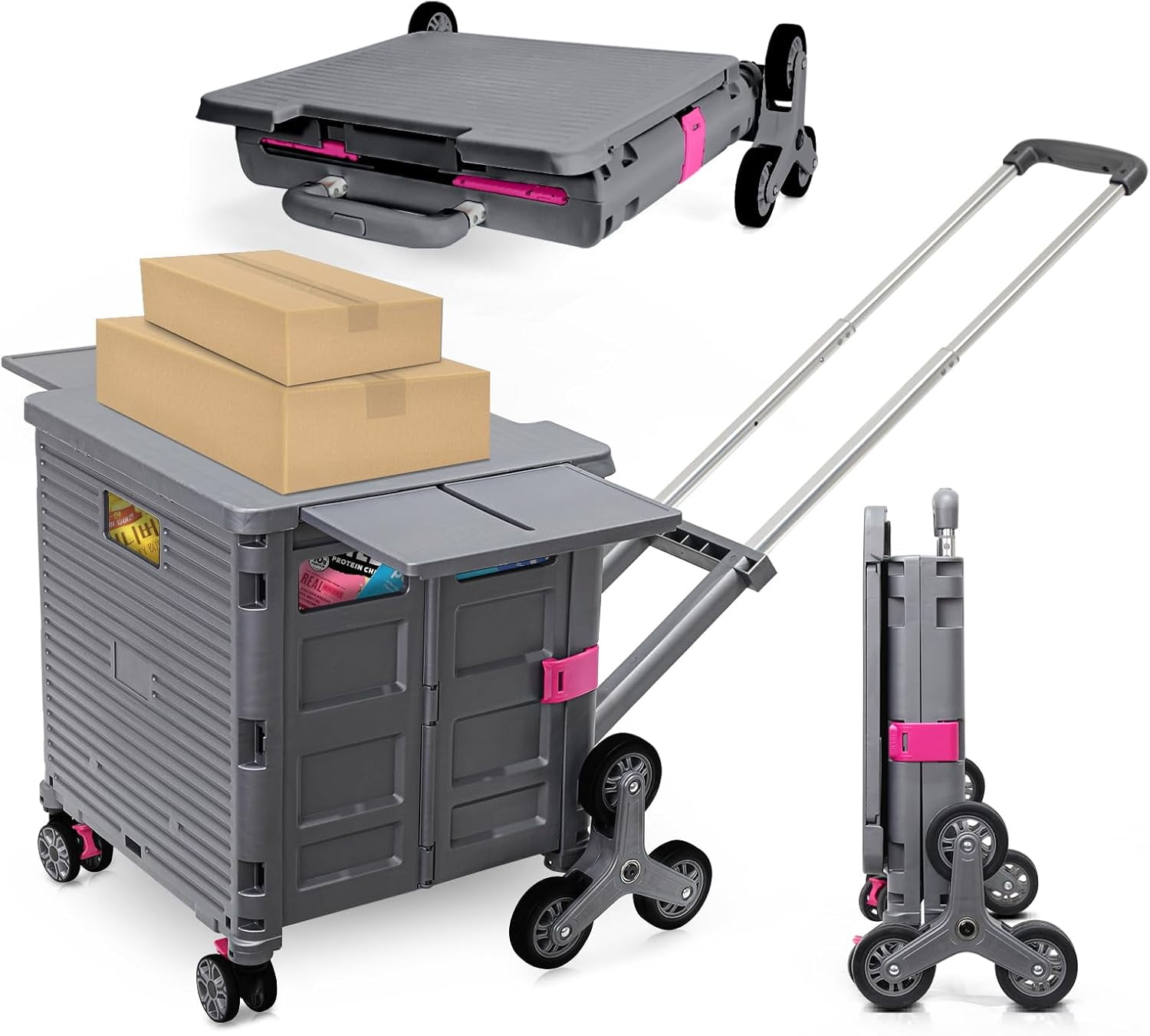 Foldable Utility Cart with Stair Climbing Wheels,Collapsible Rolling ...