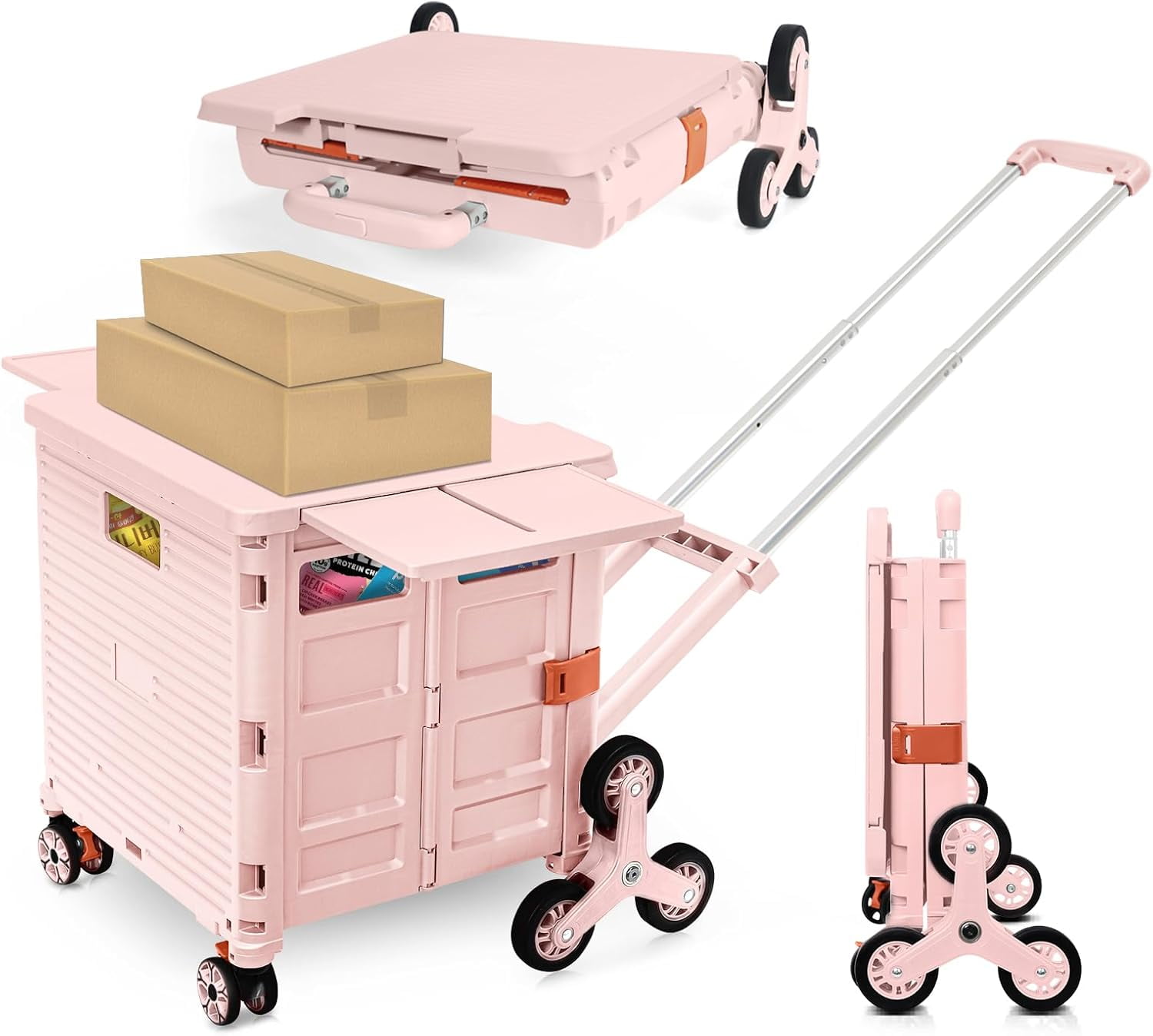 Foldable Utility Cart with Stair Climbing Wheels,Collapsible Rolling ...