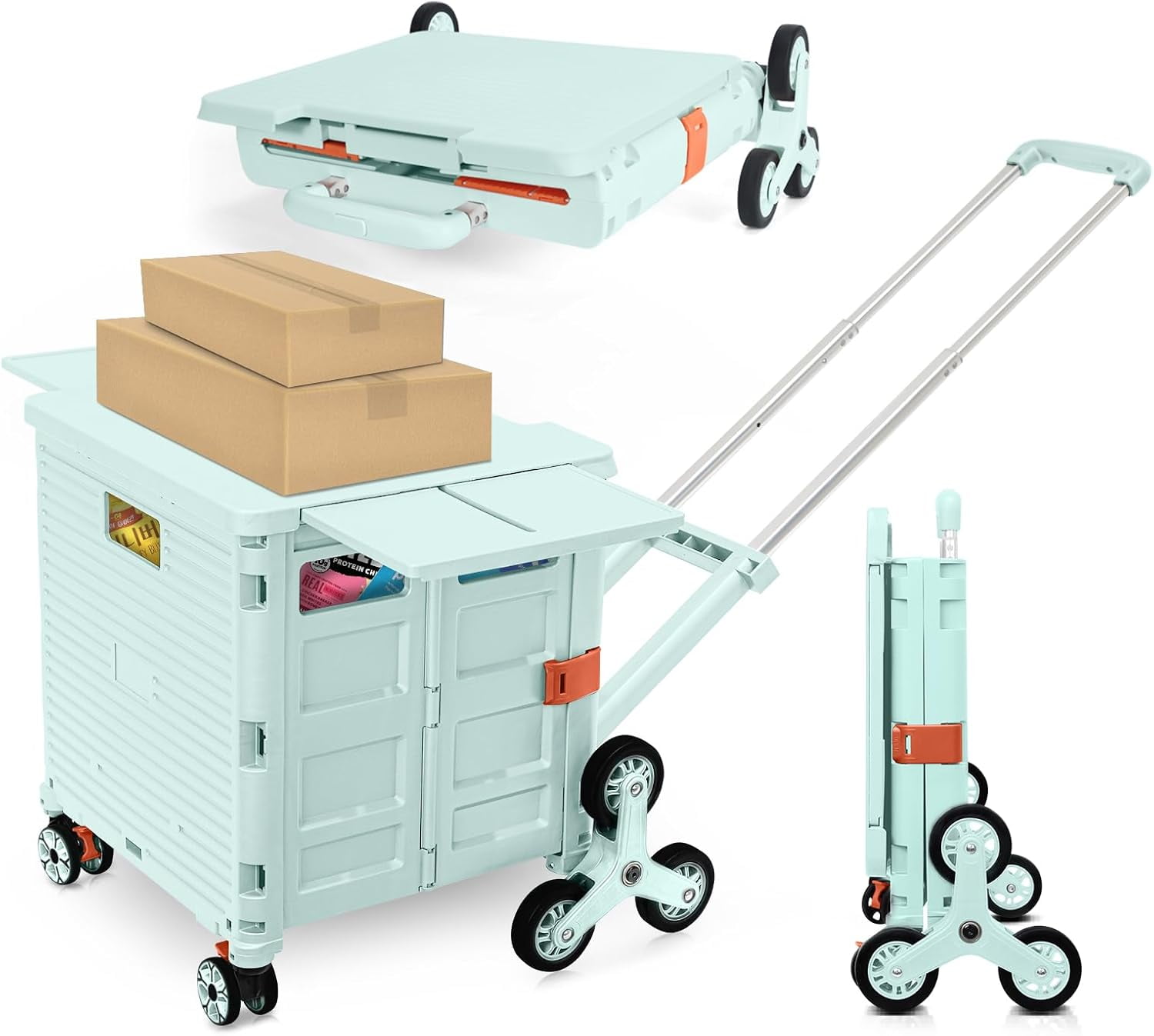 Foldable Utility Cart with Stair Climbing Wheels,Collapsible Rolling ...