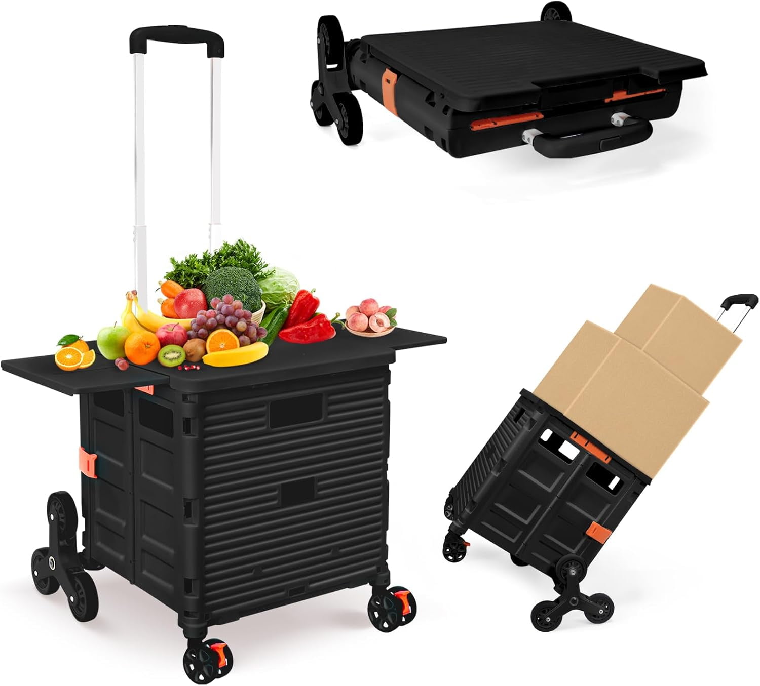 Foldable Utility Cart with Stair Climbing Wheels,Collapsible Rolling ...