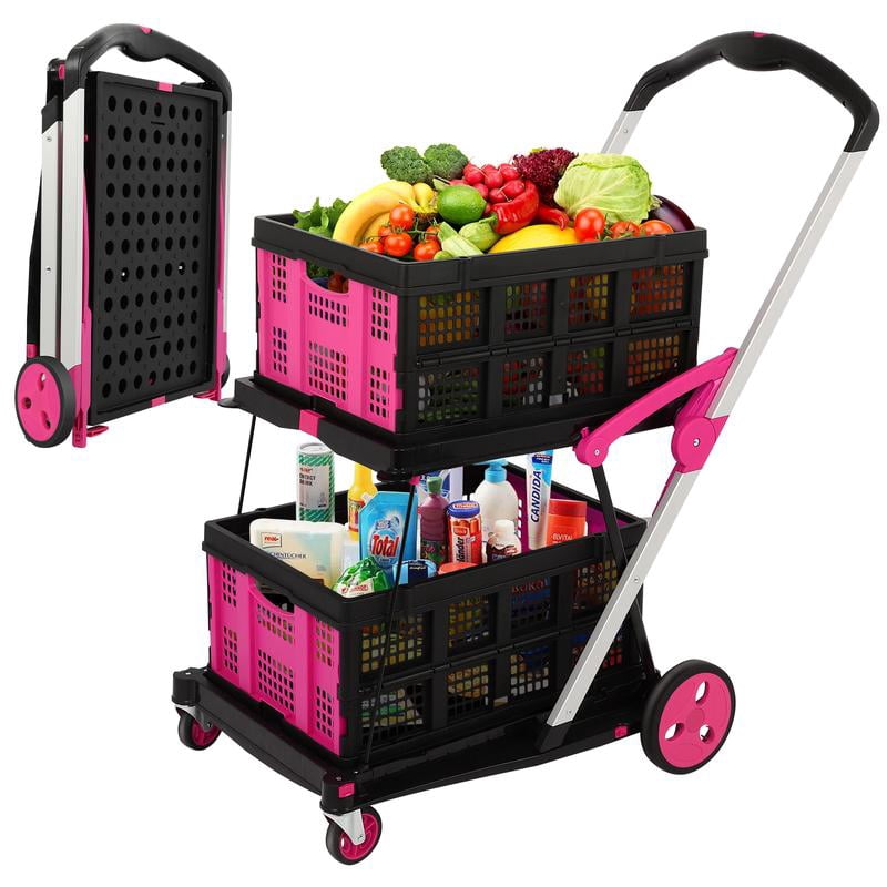 Foldable Utility Cart with Wheels,2 Layers Multifunctional Folding Cart ...
