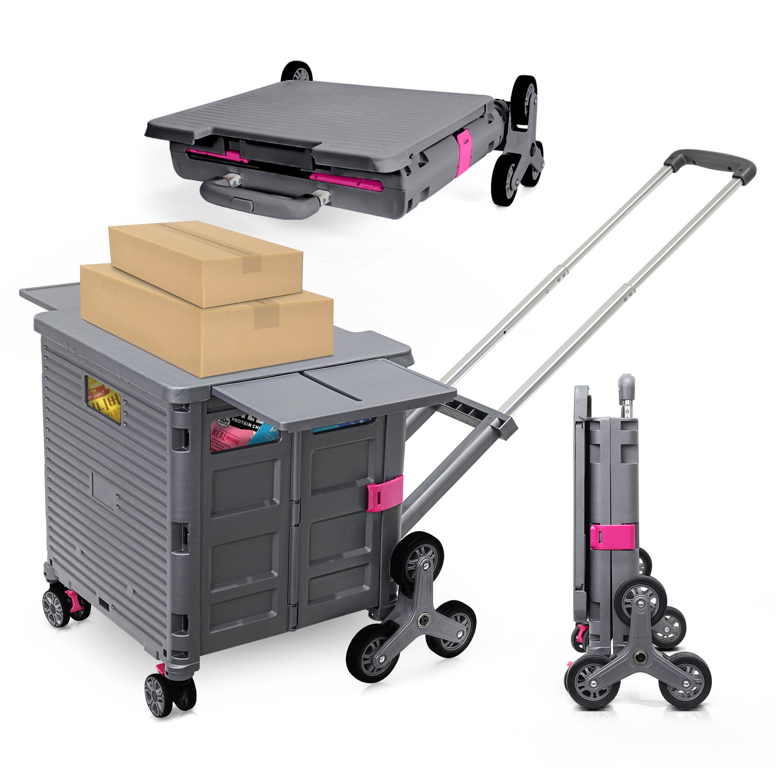 Foldable Utility Cart with Stair Climbing Wheels,Collapsible Rolling ...