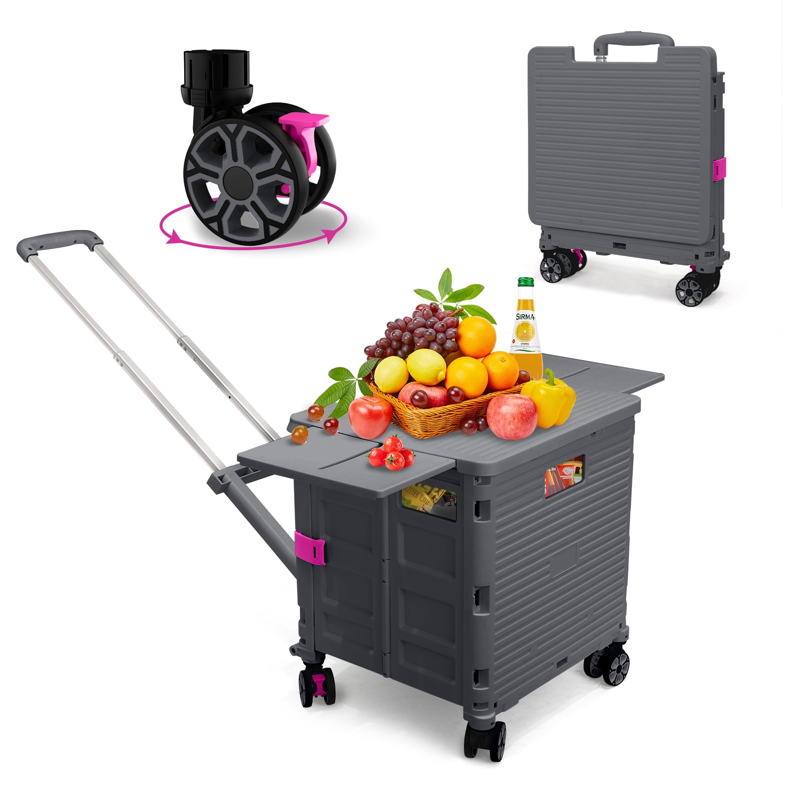 Foldable Utility Cart with Stair Climbing Wheels,Collapsible Rolling ...