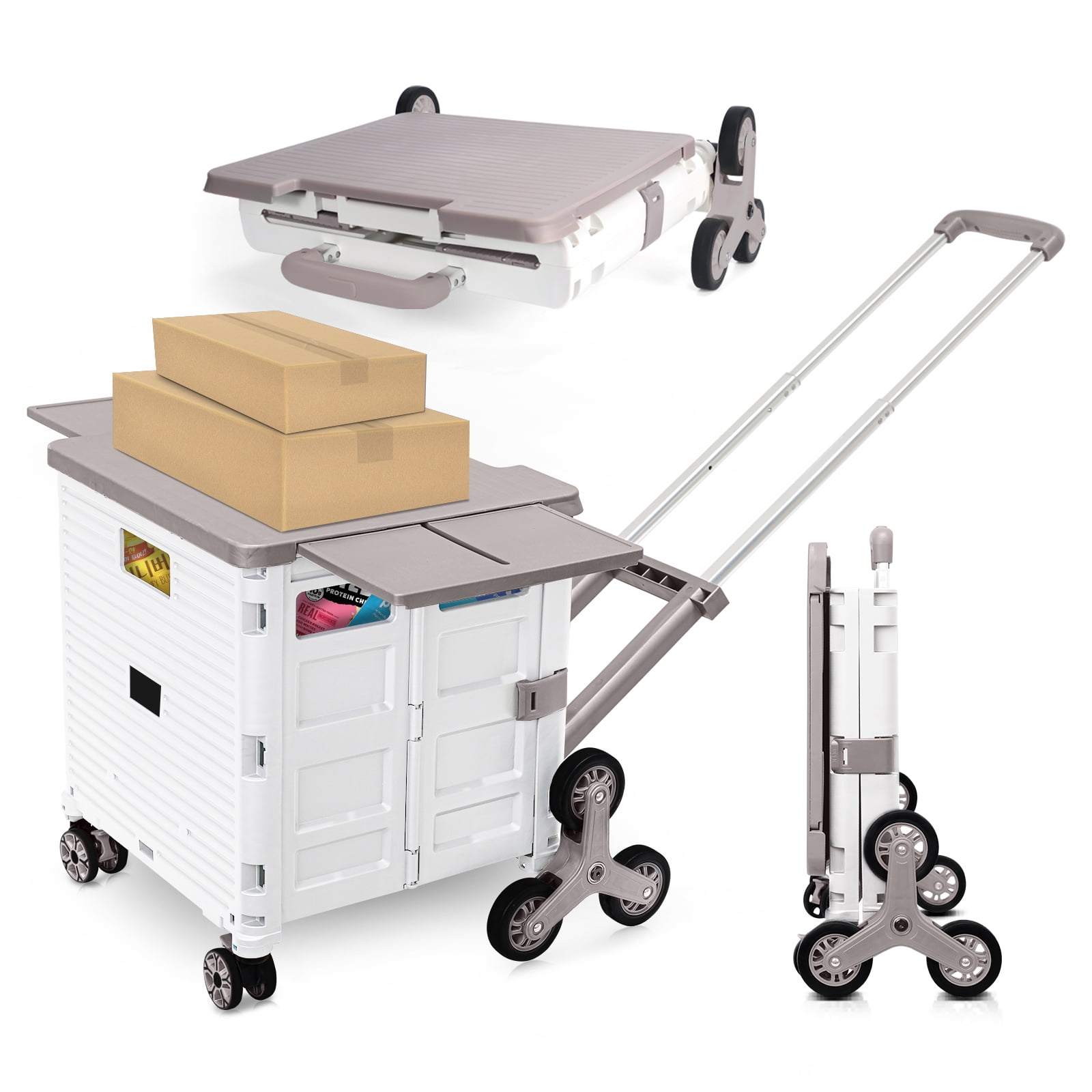 Foldable Utility Cart with Stair Climbing Wheels,Collapsible Rolling ...