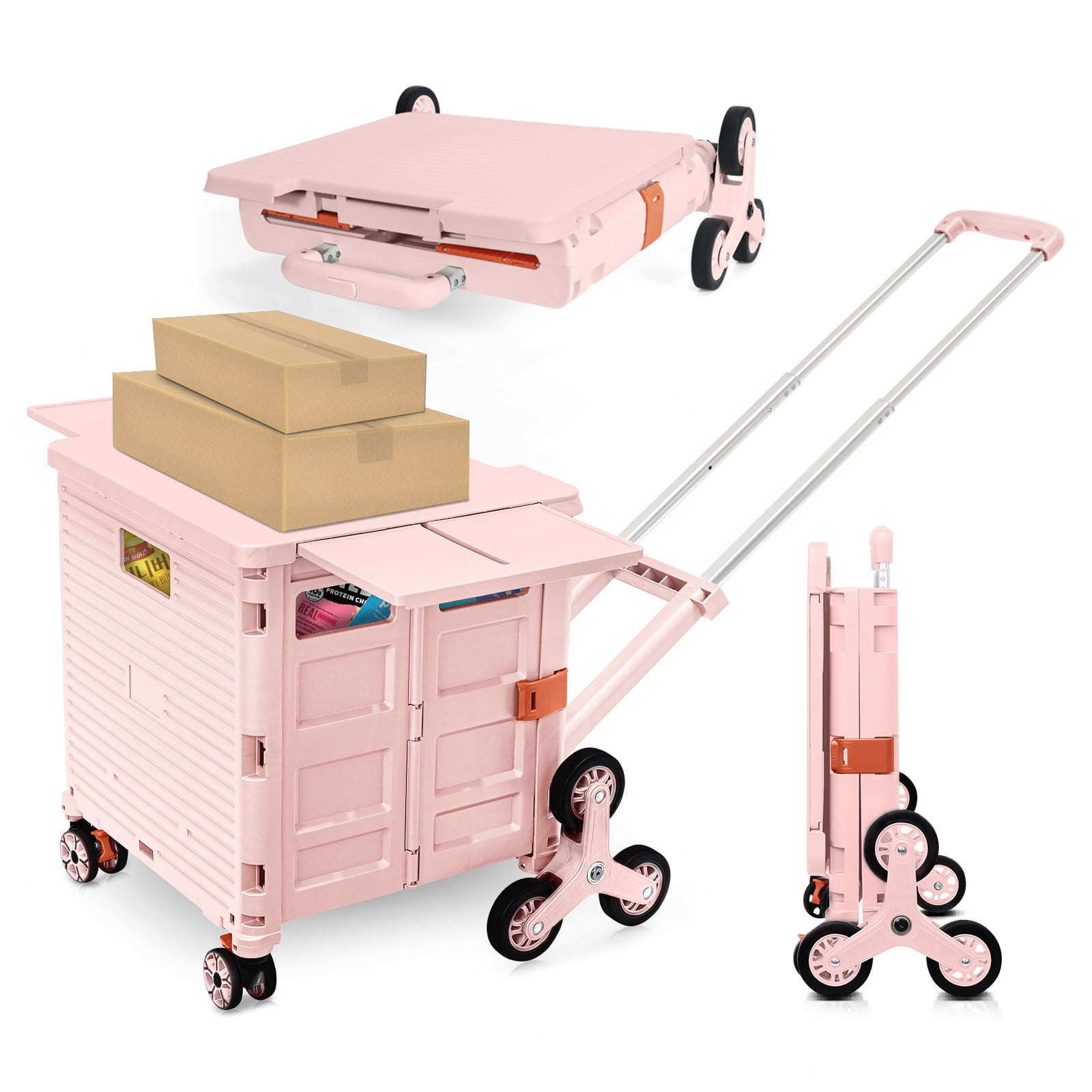 Foldable Utility Cart with Stair Climbing Wheels,Collapsible Rolling ...