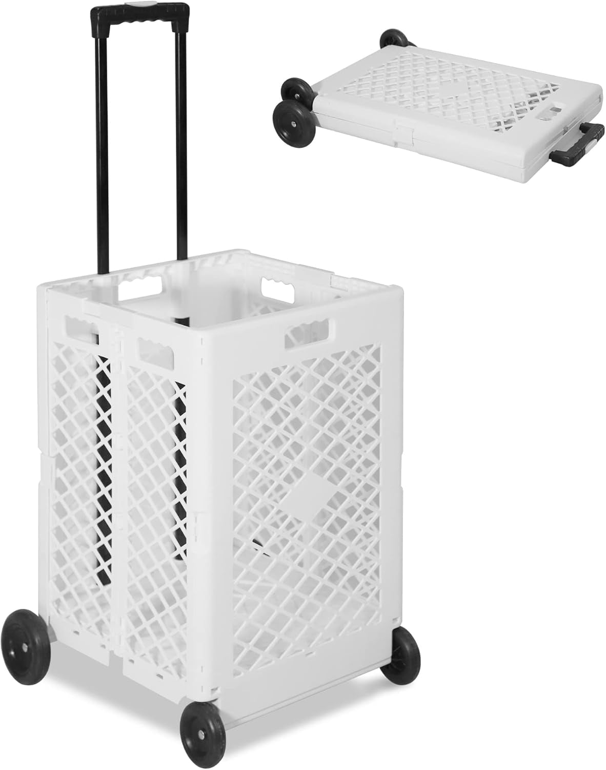 Foldable Utility Rolling Crate with lid Wheels, Portable Shopping Cart ...