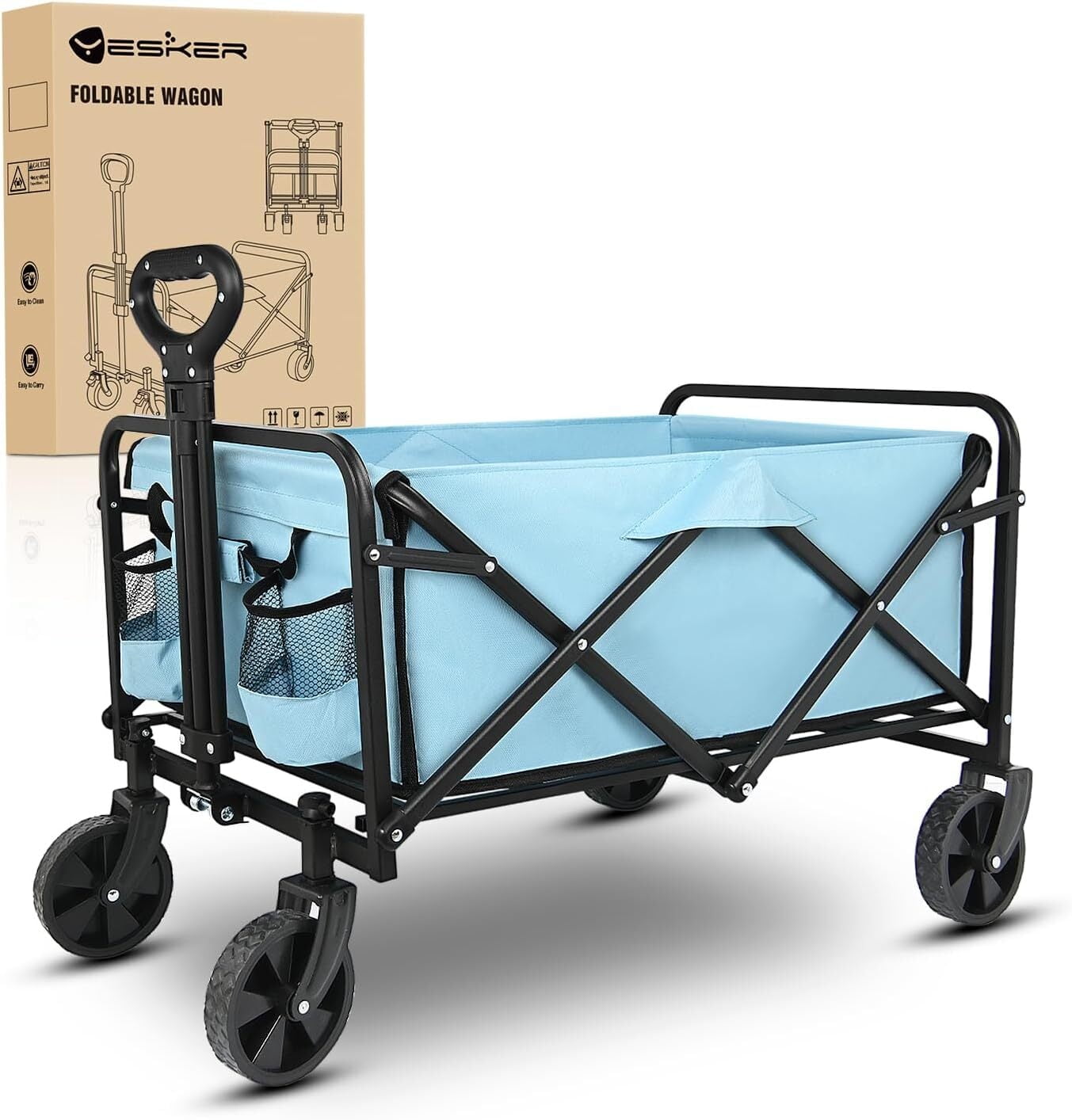 Foldable Wagon 220lbs Collapsible Garden Carts with All Terrain Wheels ...