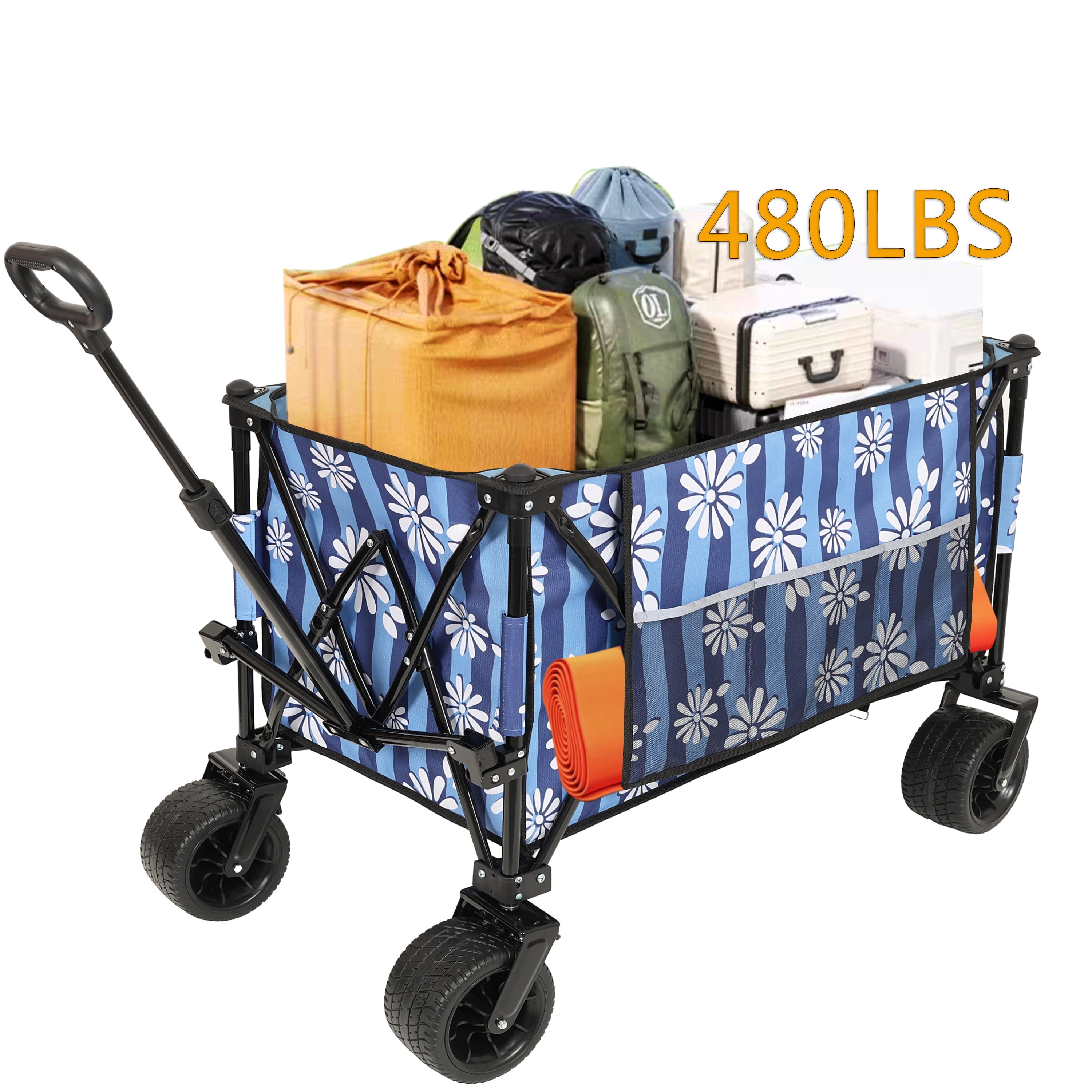 Foldable Wagon, 480LB Weight Capacity 150L Heavy Duty Folding Beach ...