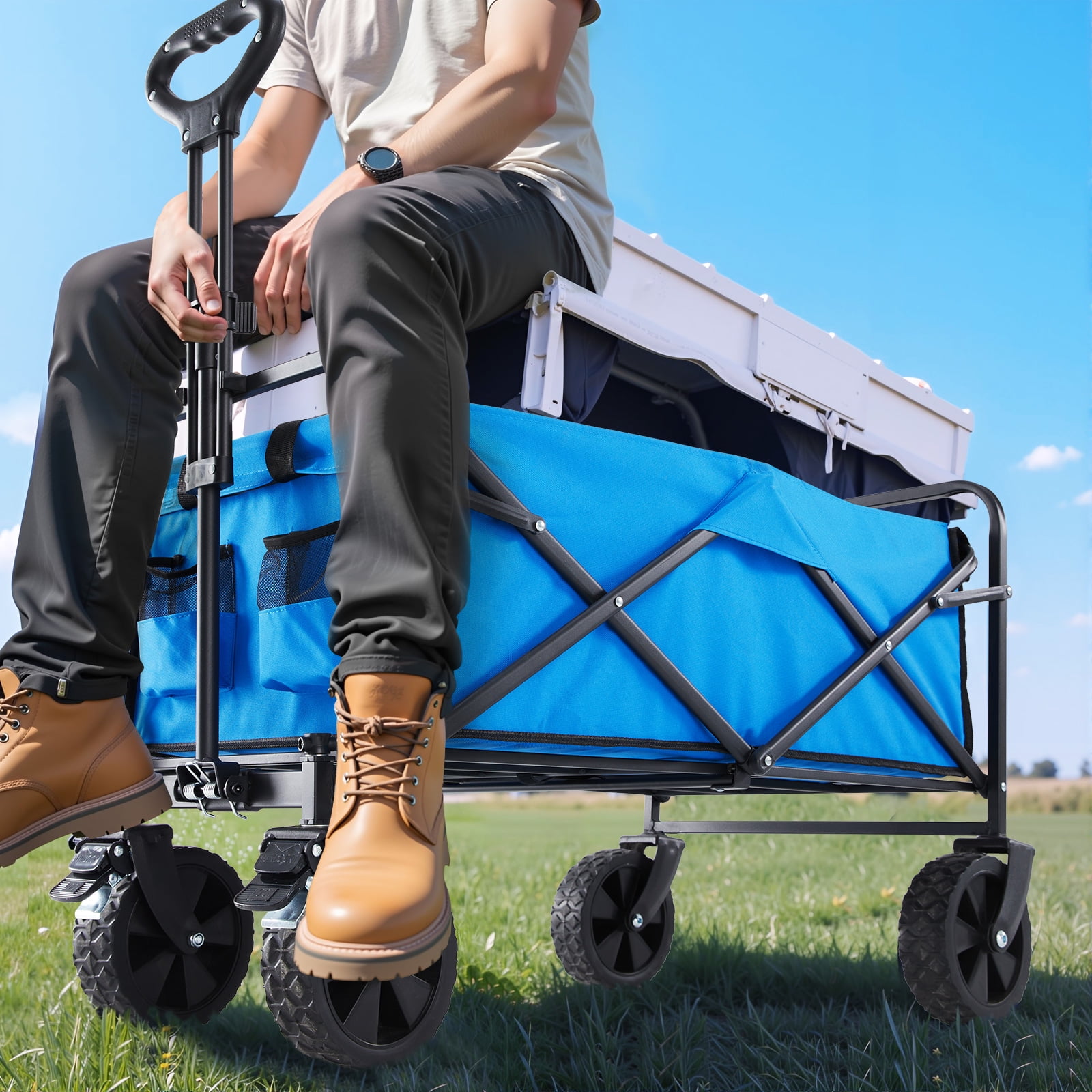 Foldable Wagon Cart, with All-terrain Wheels, Collapsible Wagon Utility ...