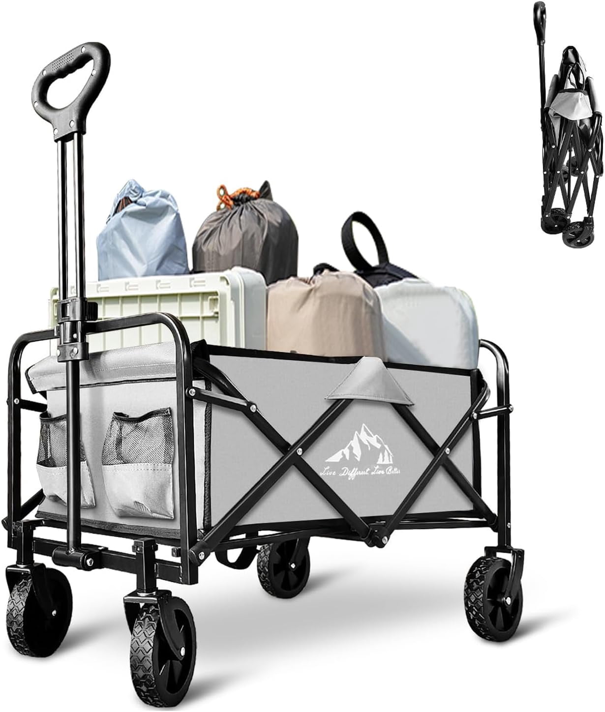 Foldable Wagon Cart, Collapsible Wagon Cart with Heavy Duty Wheels ...