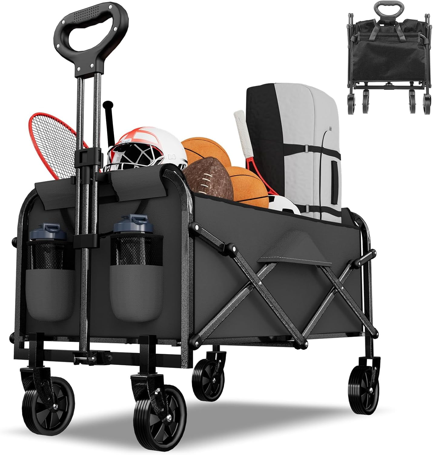 Foldable Wagon Cart with Wheels Collapsible - 300 LBS Large-Capacity ...